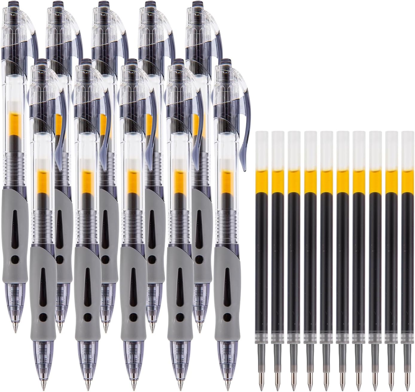 Amazon.com: M&G 10Pcs Gel Pens + 10Pcs Gel Pen Refills, 0.5mm Black Ink ...