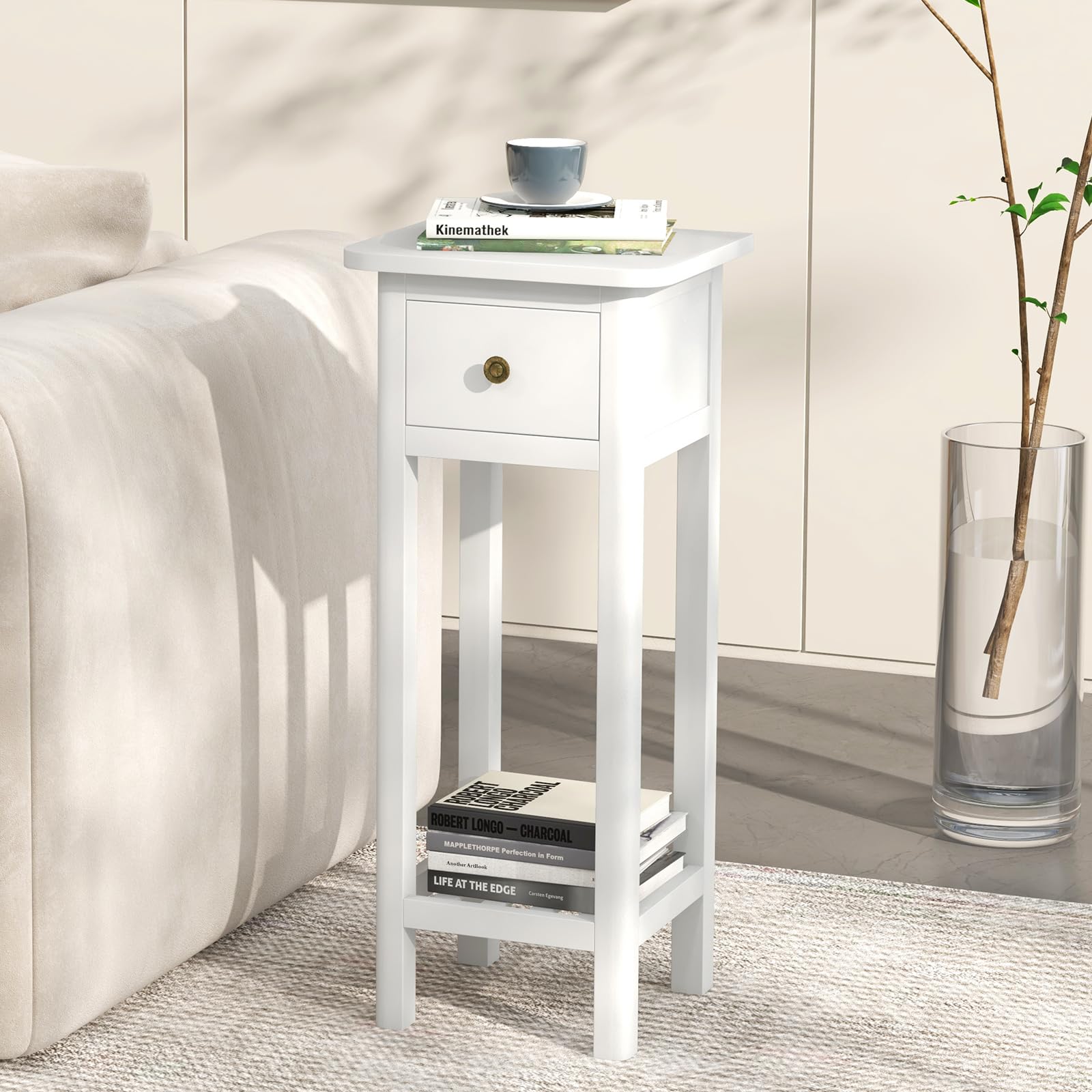 Amazon.com: GOFLAME Narrow Side Table, Small End Table with Drawer ...