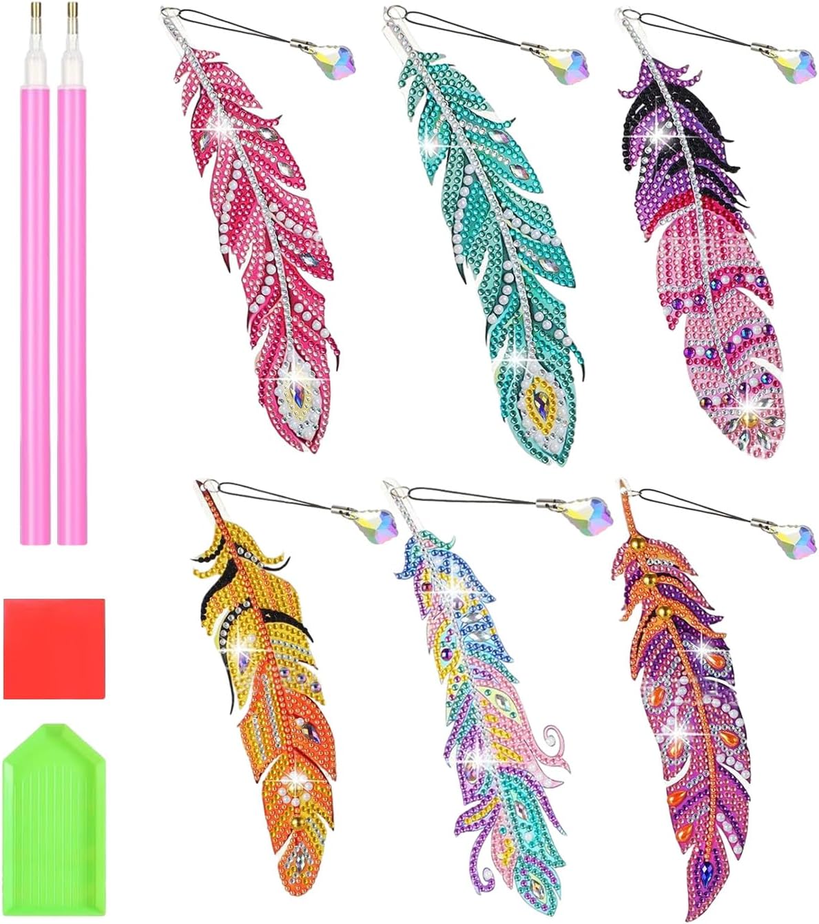 6 Pieces of Colorful Feather Bookmarks, Handicraft Kit, Dot Diamond ...