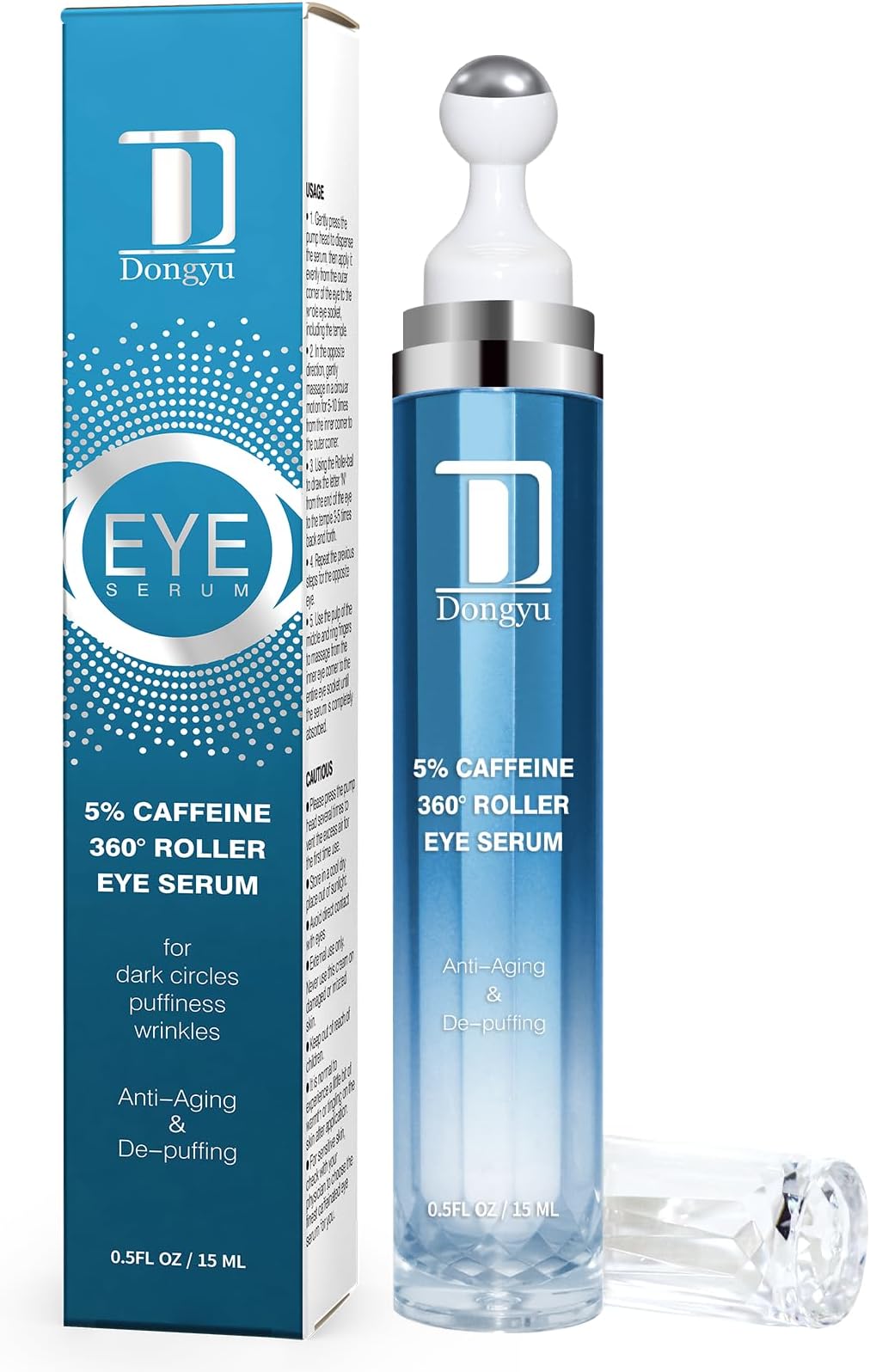 Amazon.com: Dongyu 5% Caffeine Eye Serum and Under Eye Roller Cream for ...