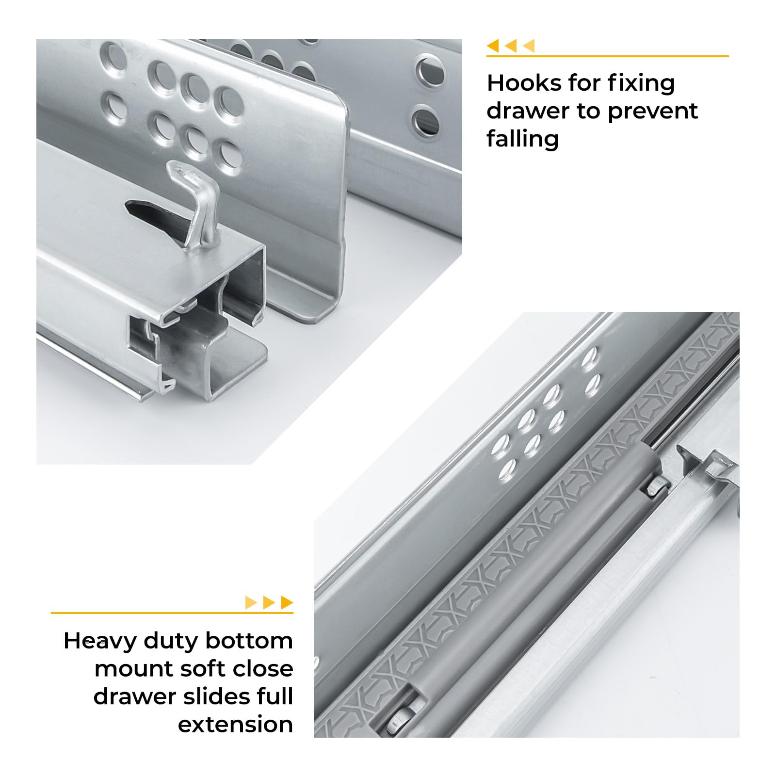 Snapklik.com : Goldenwarm 6 Pair Undermount Drawer Slides Soft Close 18 ...