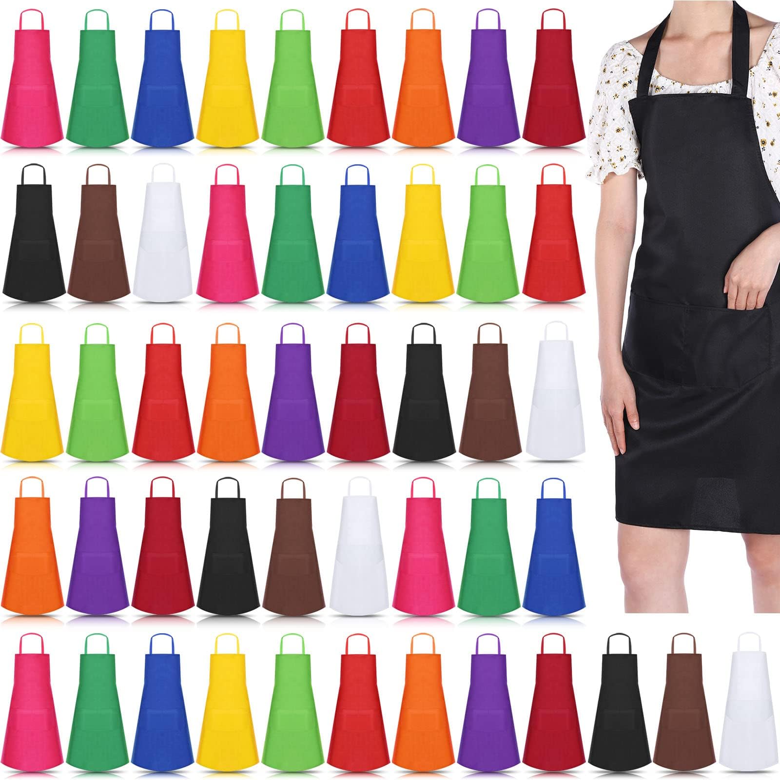 Amazon.com: Handepo Bib Apron Bulk Unisex Cotton Aprons with Pockets ...