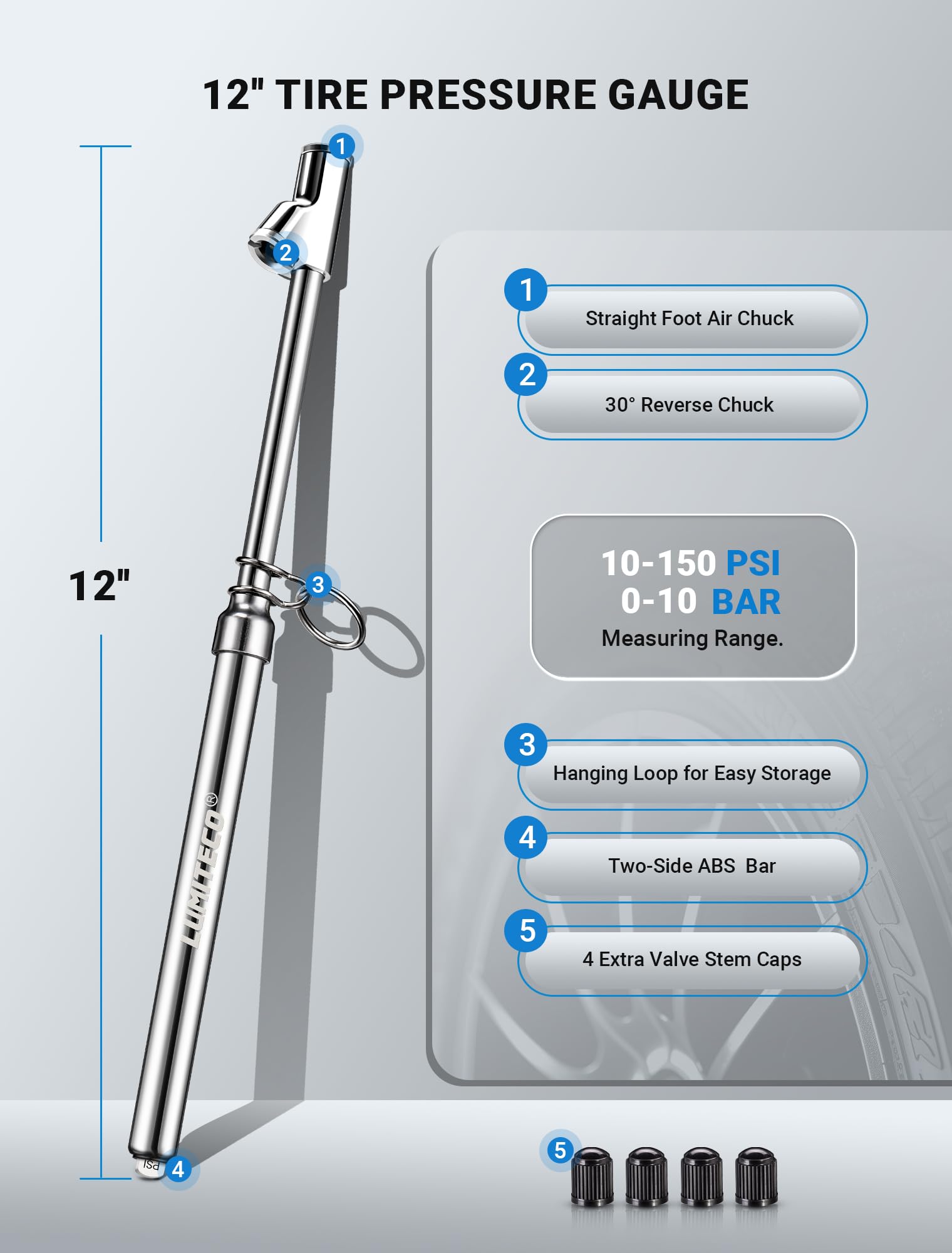 Snapklik.com : Dual Head Tire Pressure Gauge, Heavy Duty Extension Air ...
