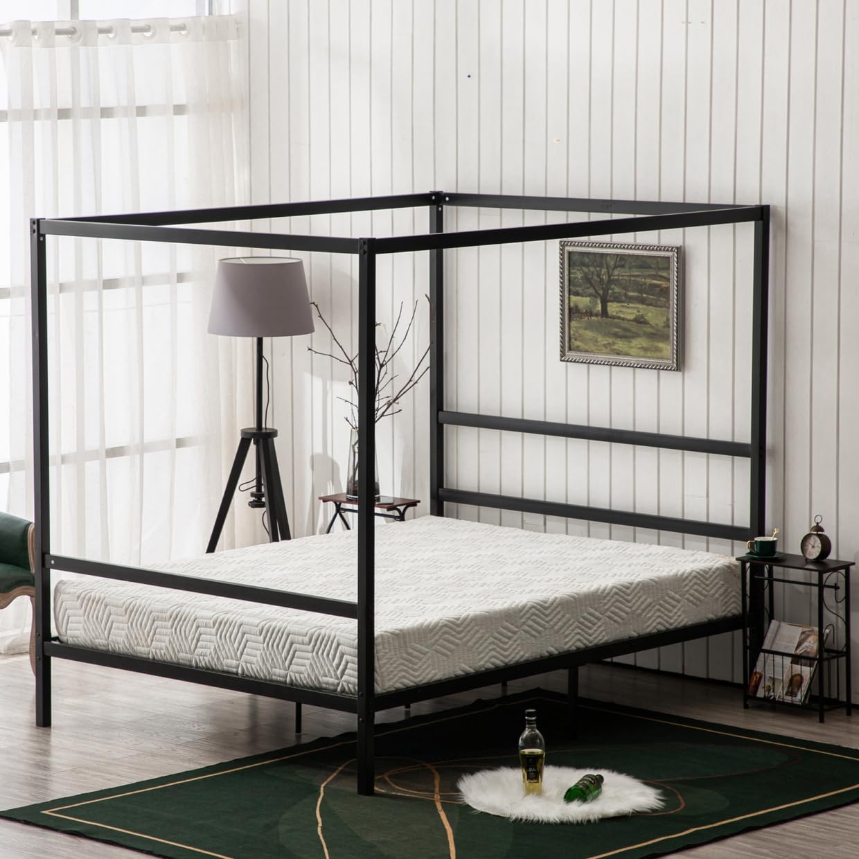 Amazon.com: Kine Size Metal Canopy Bed, Square Tube Four-Poster ...