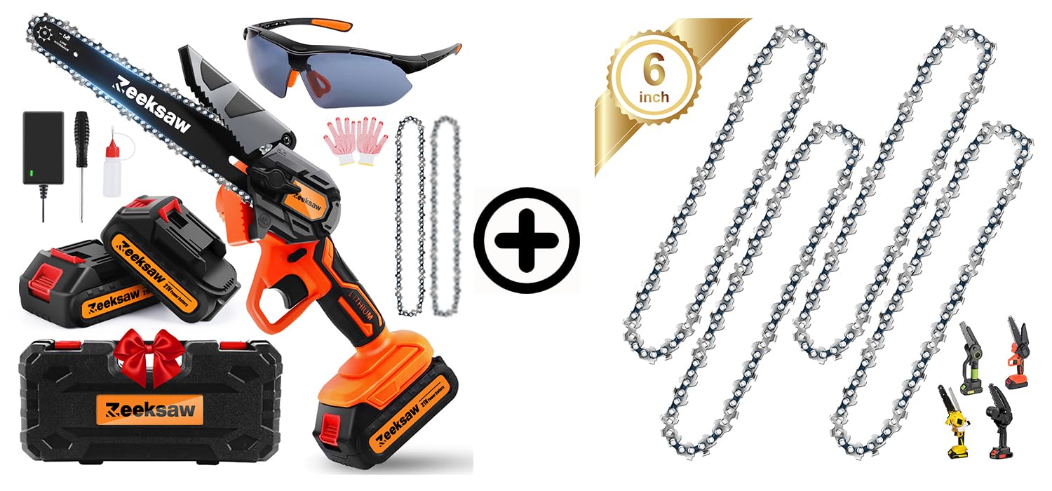 Amazon.com : Zeeksaw Mini Chainsaw 6 inch Cordless + EXTRA 4 CHAINS : Patio, Lawn & Garden