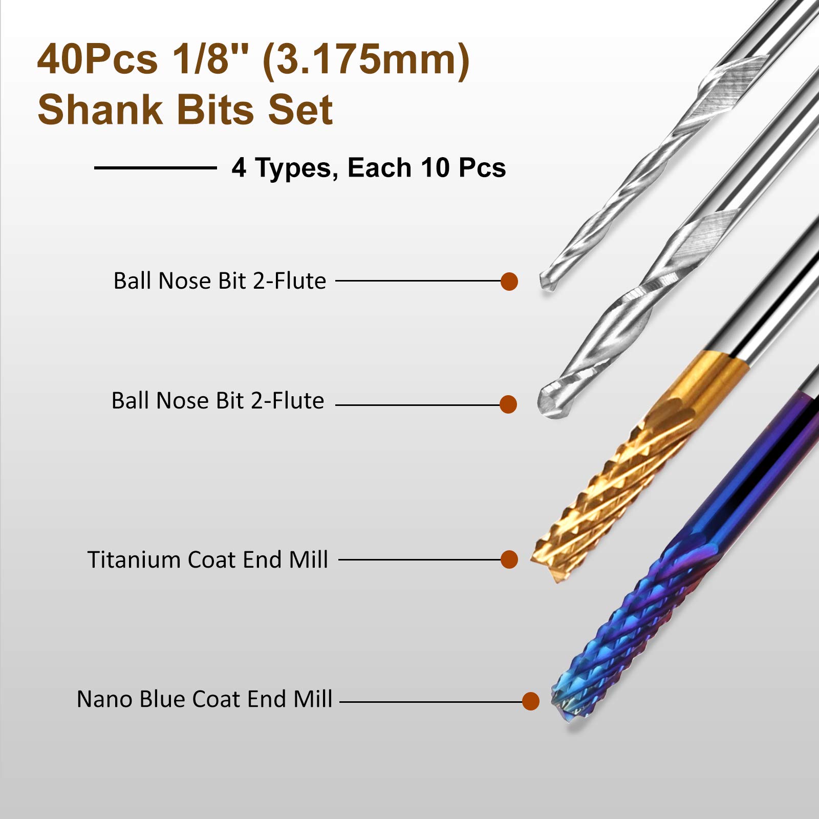Snapklik.com : 40pcs End Mills CNC Router Bits, 1/8 Shank Cutting ...
