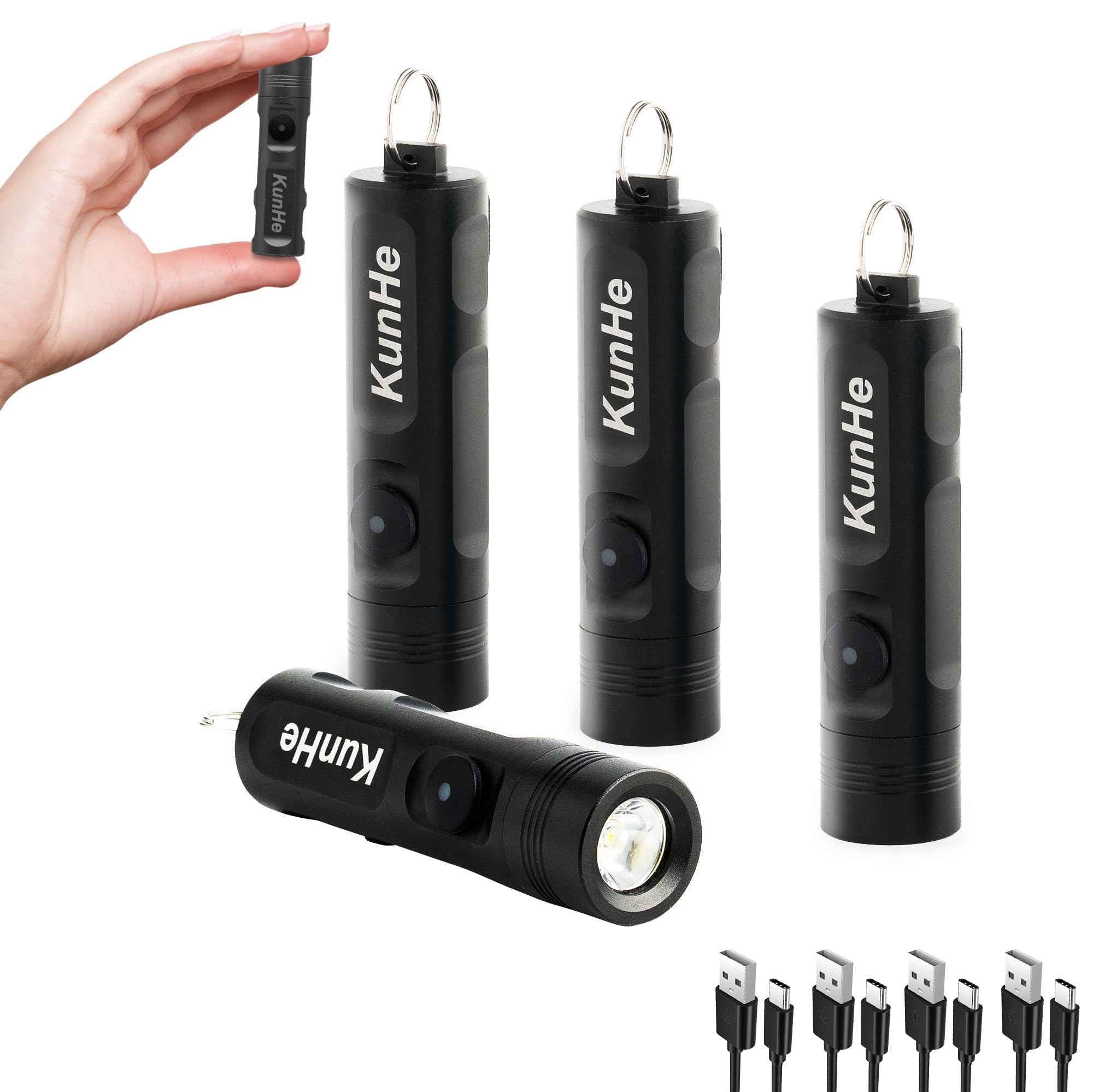 KunHe 4 Pack Rechargeable Keychain Flashlight Portable Small Mini ...