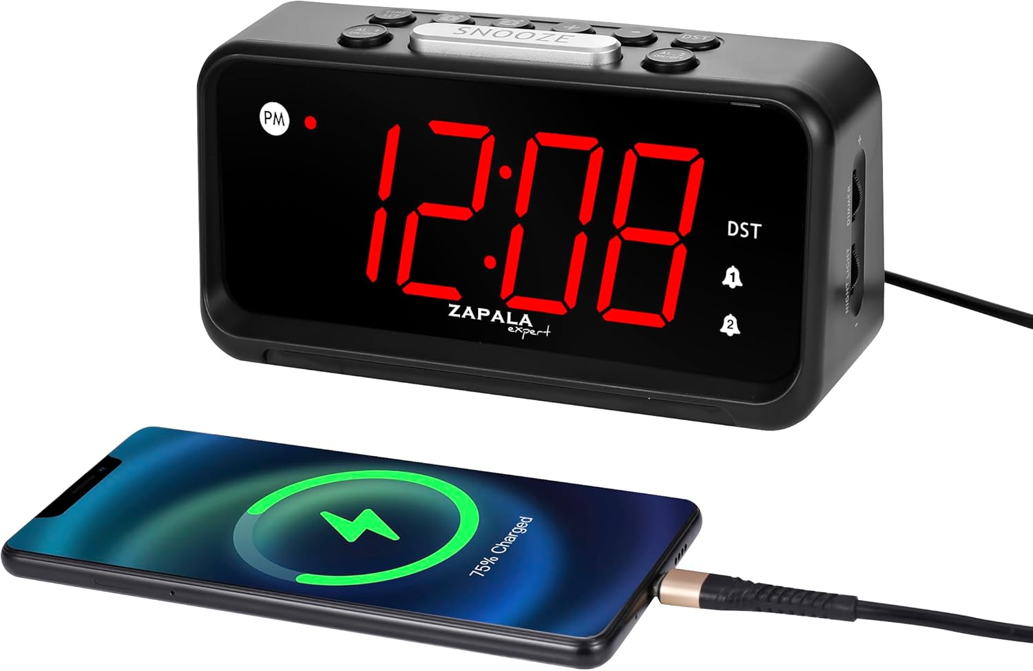 Amazon.com: ZAPALA expert Alarm Clock for Bedroom, 2 Alarms Loud LED ...