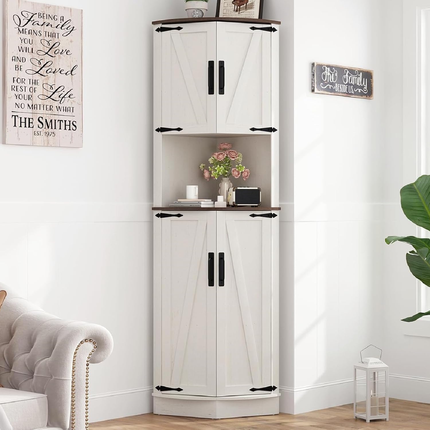 Amazon.com: Hlivelood 68" Tall Farmhouse Corner Cabinet, Dining Room ...