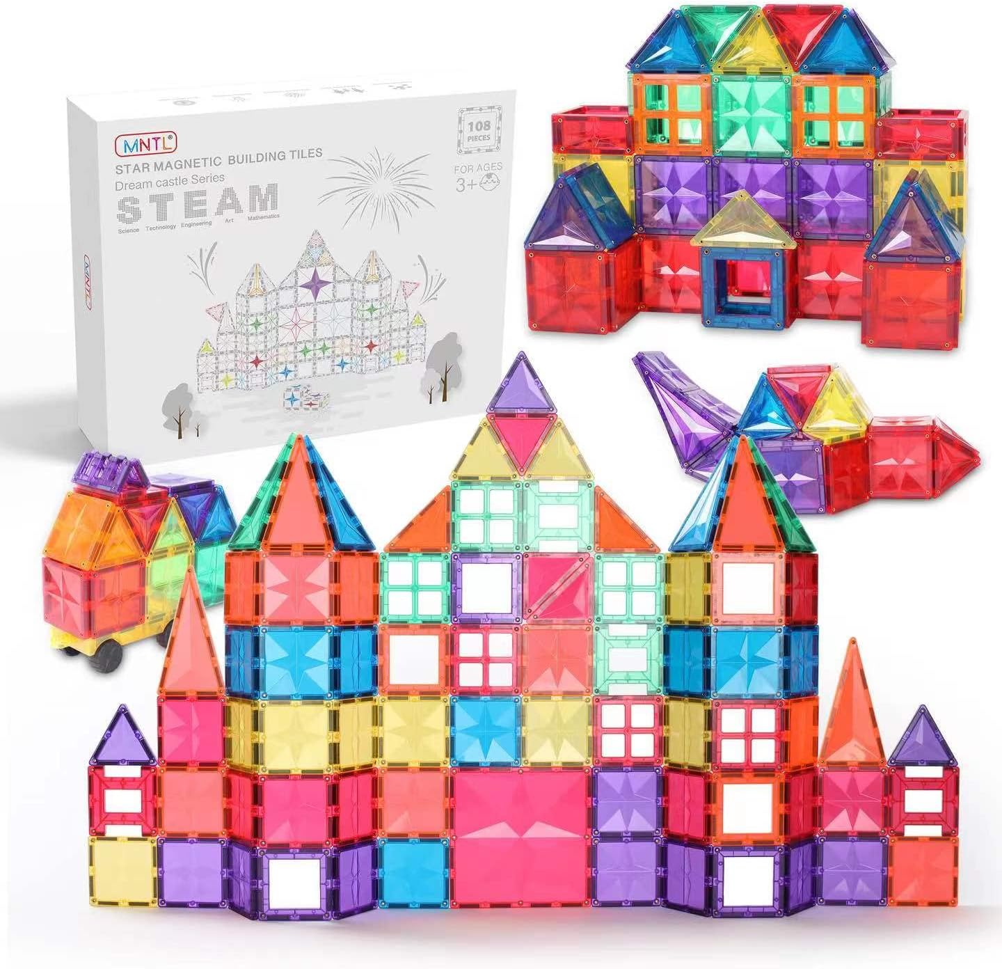 Amazon.com: MNTL Magstem 108Pcs Magnetic Blocks Stem Building Tiles ...