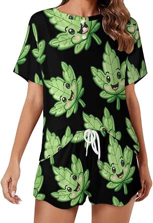 Amazon.com: Weed Pot Leaf Smile Women's Pajamas Set 2 Piece Short ...