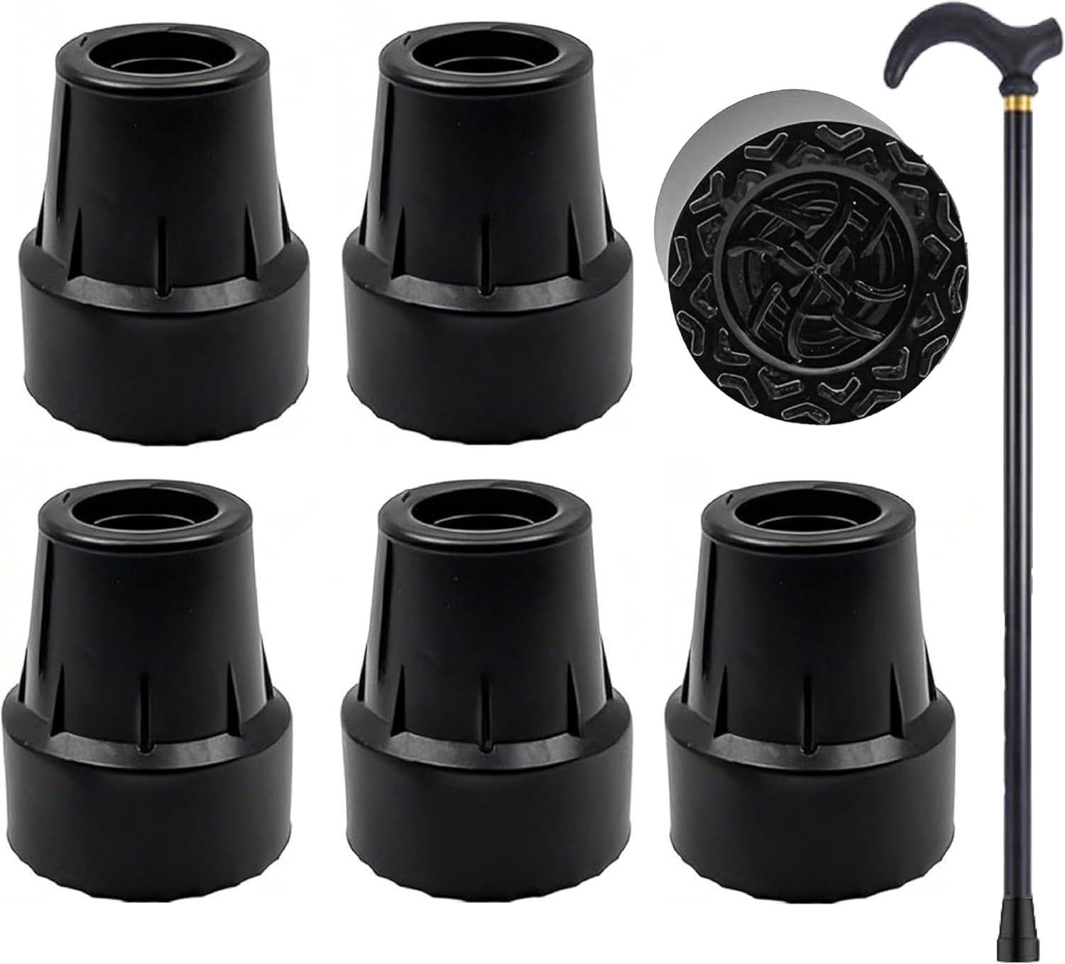 6 Pack 19mm (3/4") Heavy Duty Walking Stick Rubber Ends - Non-Slip All ...
