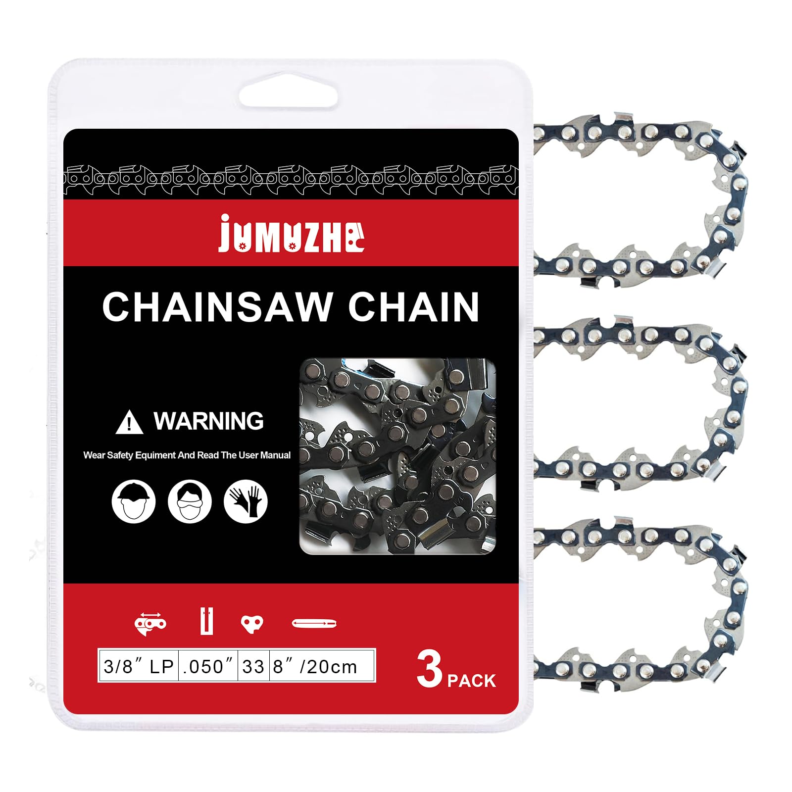Amazon.com: 3 Pack 8 Inch Chainsaw Chain 3/8" LP Pitch .050" Gauge 33 ...