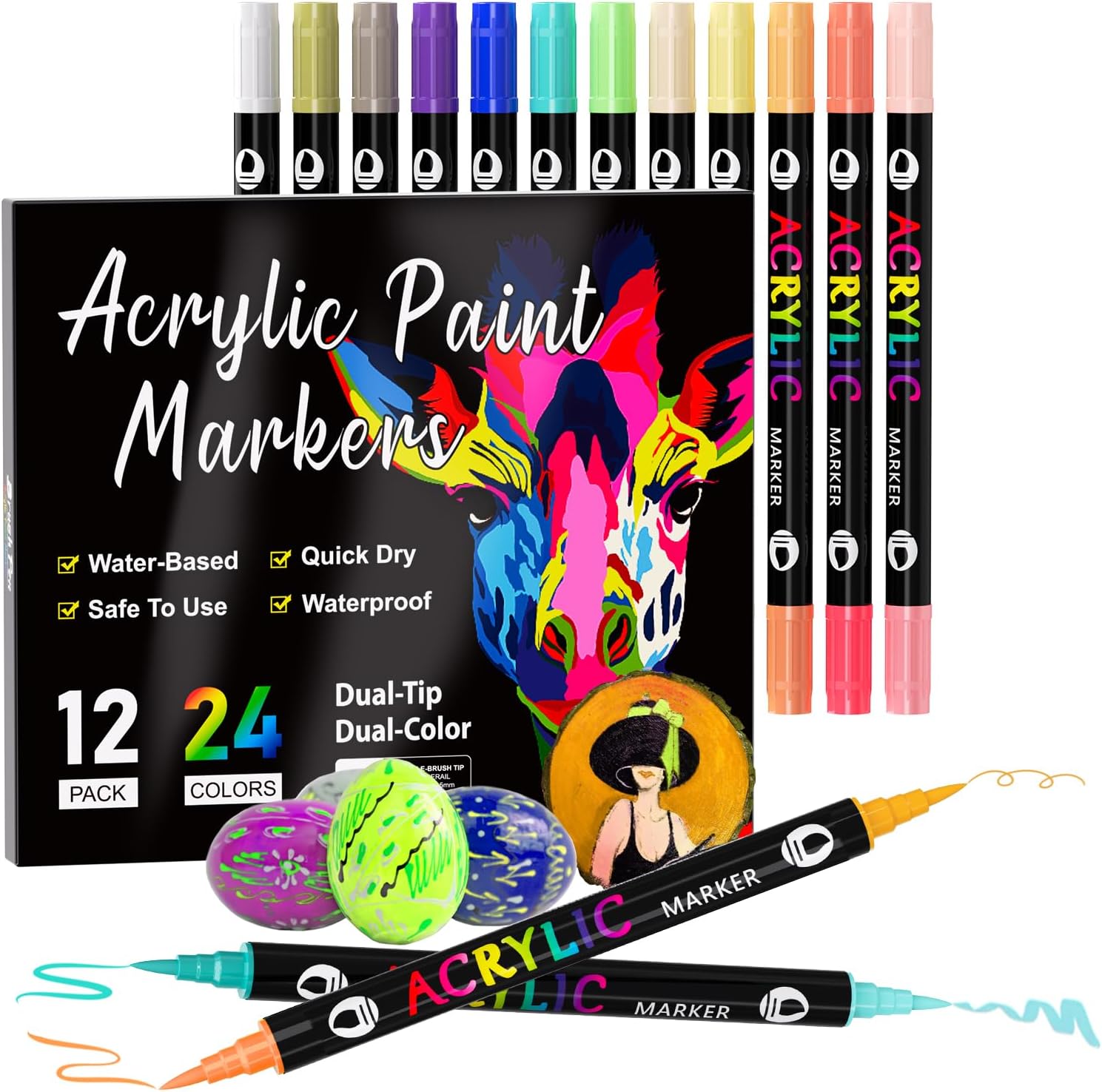 LUZOON 12 Farben Acrylstifte für Steine zum Bemalen Wasserfeste Stifte ...