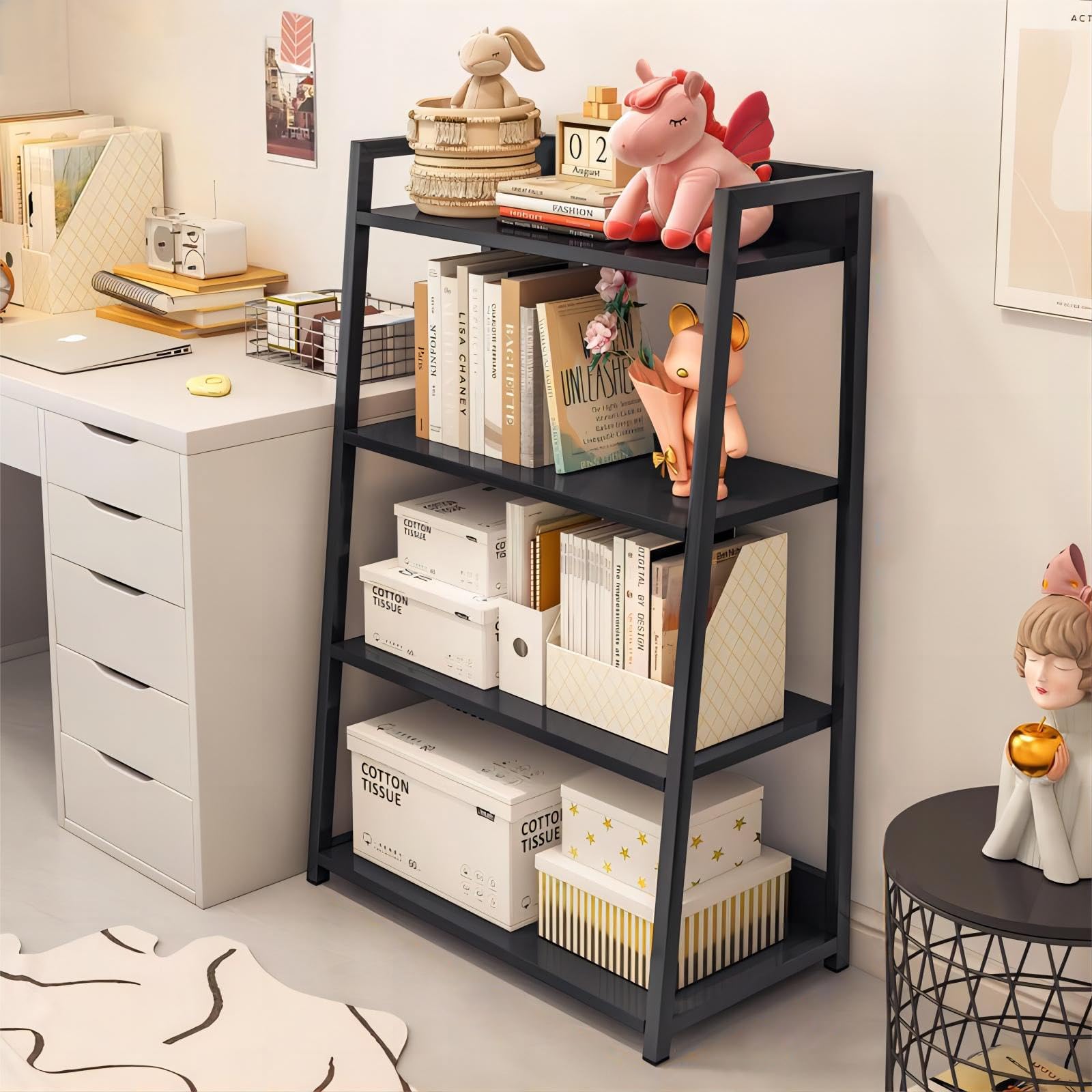 Amazon.com: IOTXY 3-Tier Ladder Shelf Bookcase - Wood and Metal Modern ...