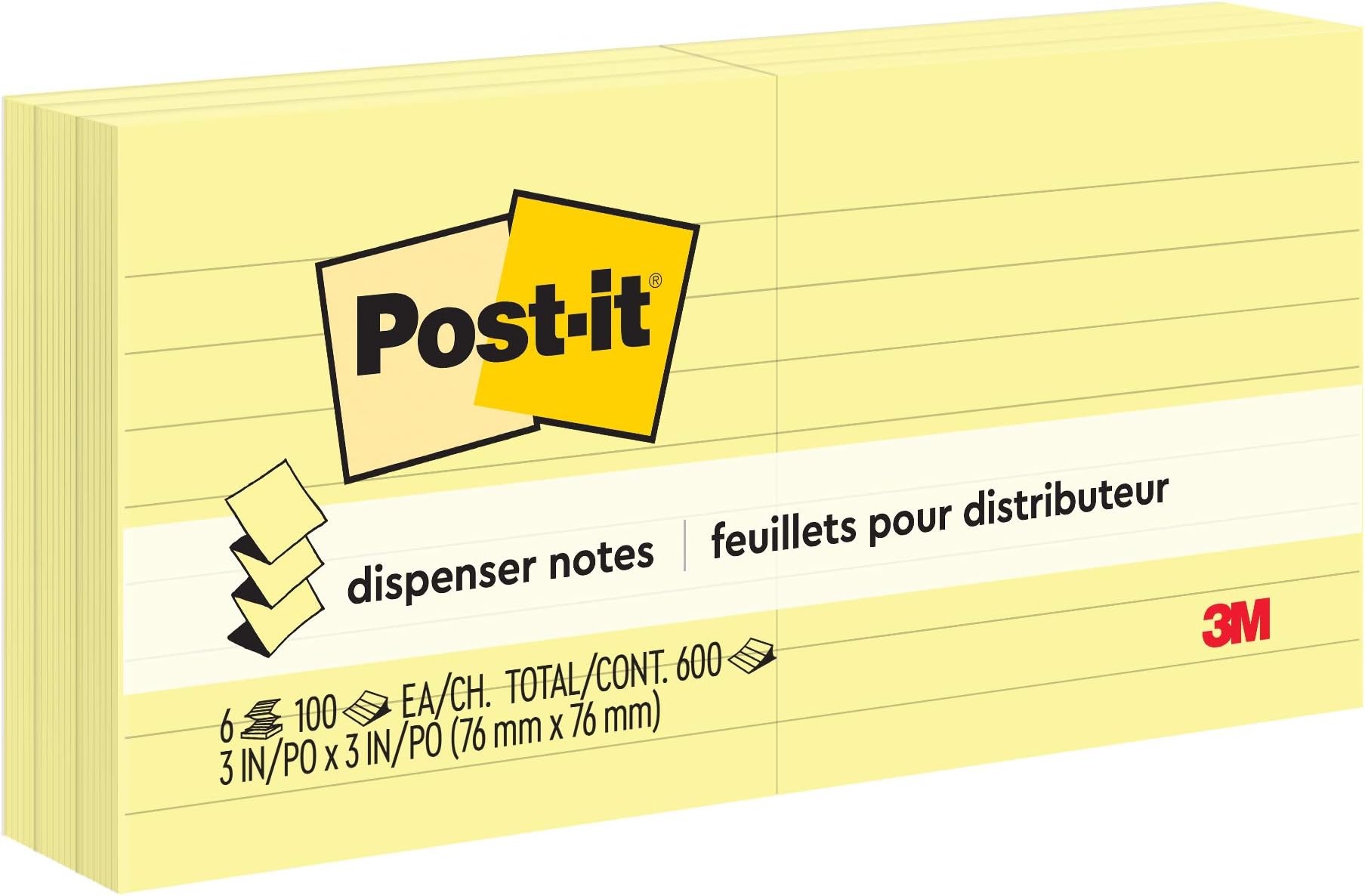 Post-it Notes Original Pop-Up Sticky Notes, 3" x 3", Lined, 6 Pads, 100 ...