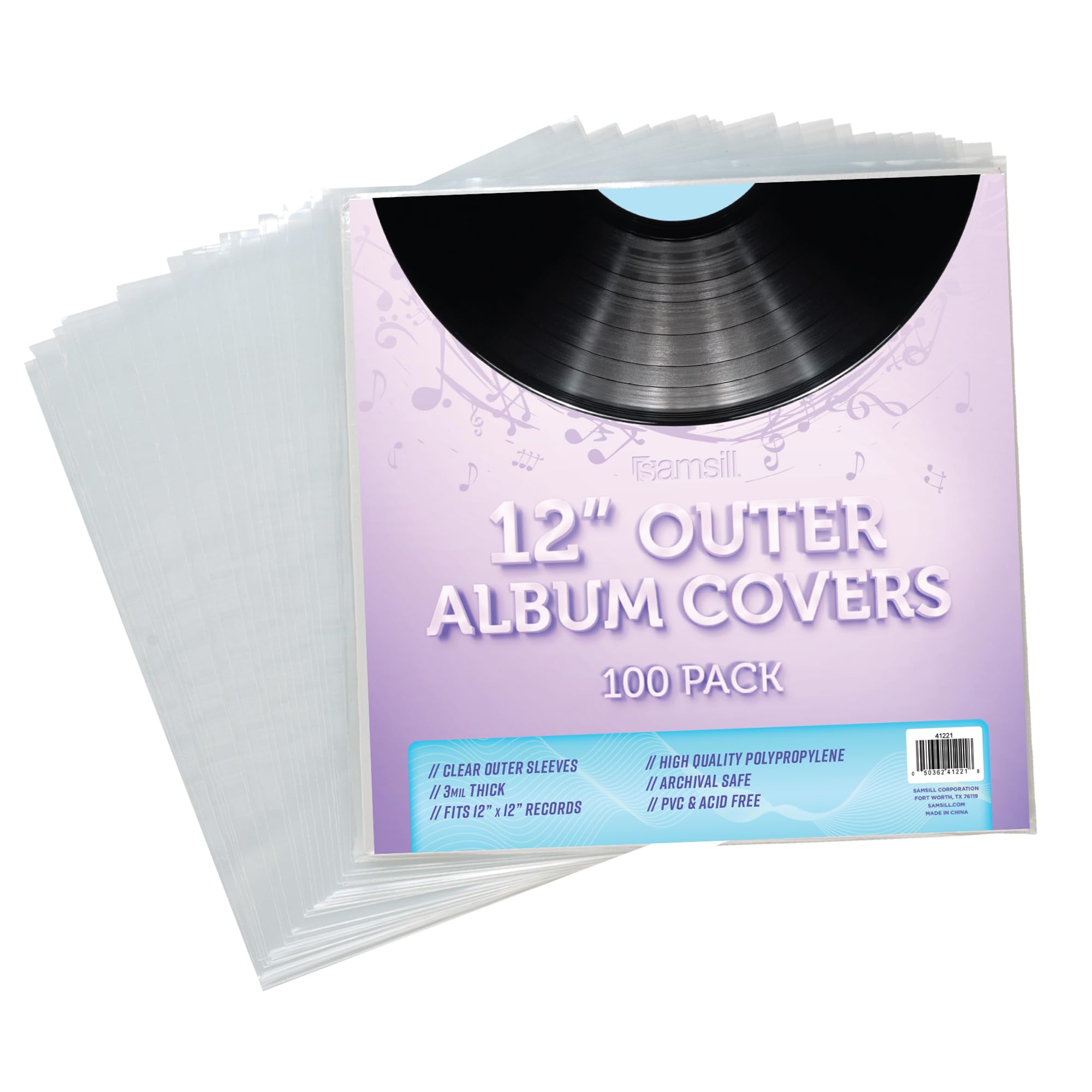Amazon.com: Samsill 100 Pack Vinyl Record Sleeves, Clear Outer Plastic ...
