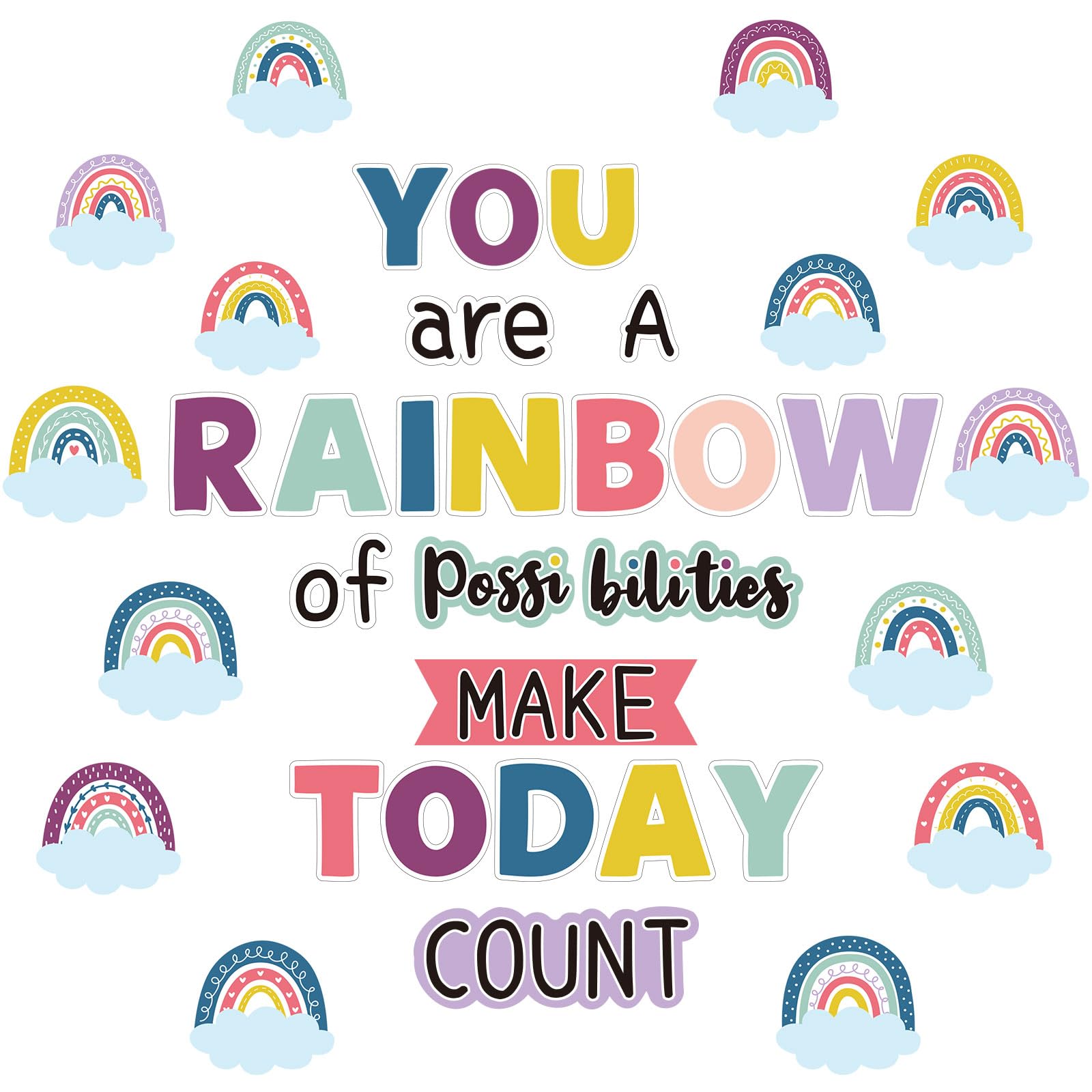 Amazon.com : Motivational Rainbow Bulletin Board Cutouts, Happy ...