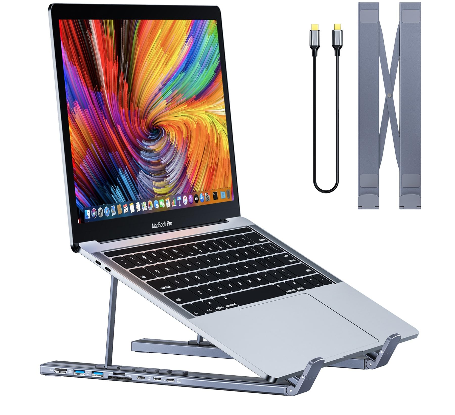 5OUND Tabletop Laptop Stand Foldable & Portable with inbuilt Type C ...