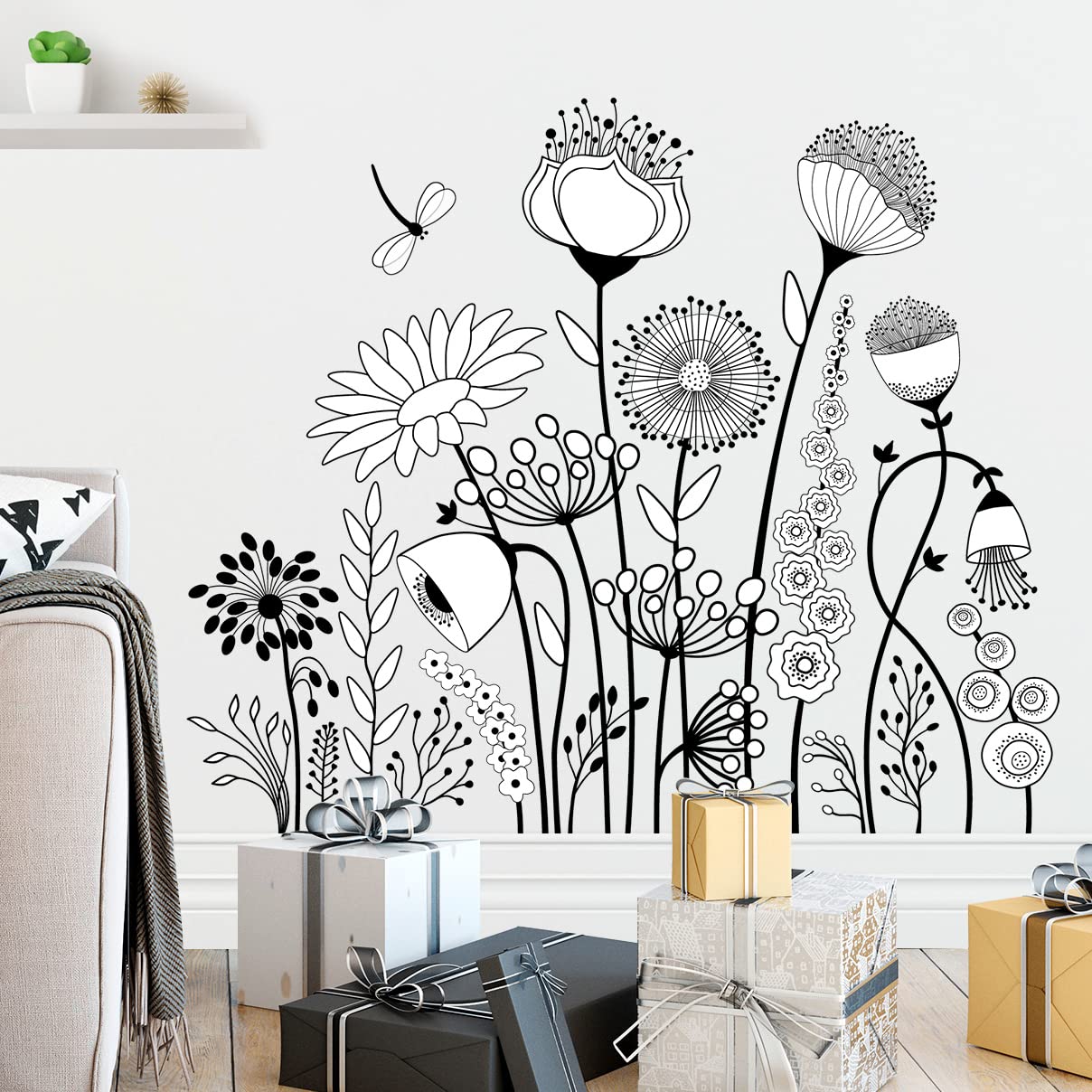 Amazon.com: Removable Black Flowers Wall Decals 3D Poppy Sunflower ...