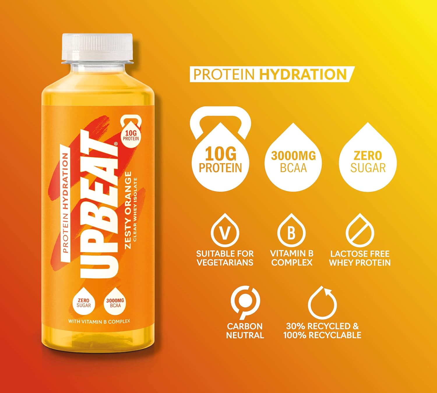 UPBEAT Protein Hydration -12x 500ml, Zesty Orange Flavour, Clear Whey ...