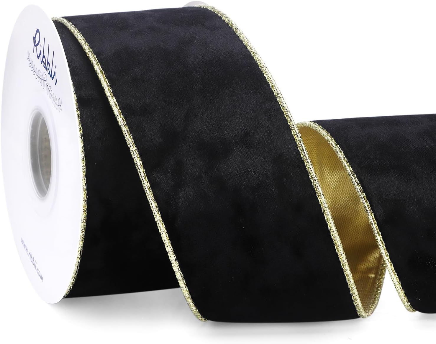 Amazon.com: Ribbli Black Velvet Wired Ribbon 2.5 Inch Metallic Black ...
