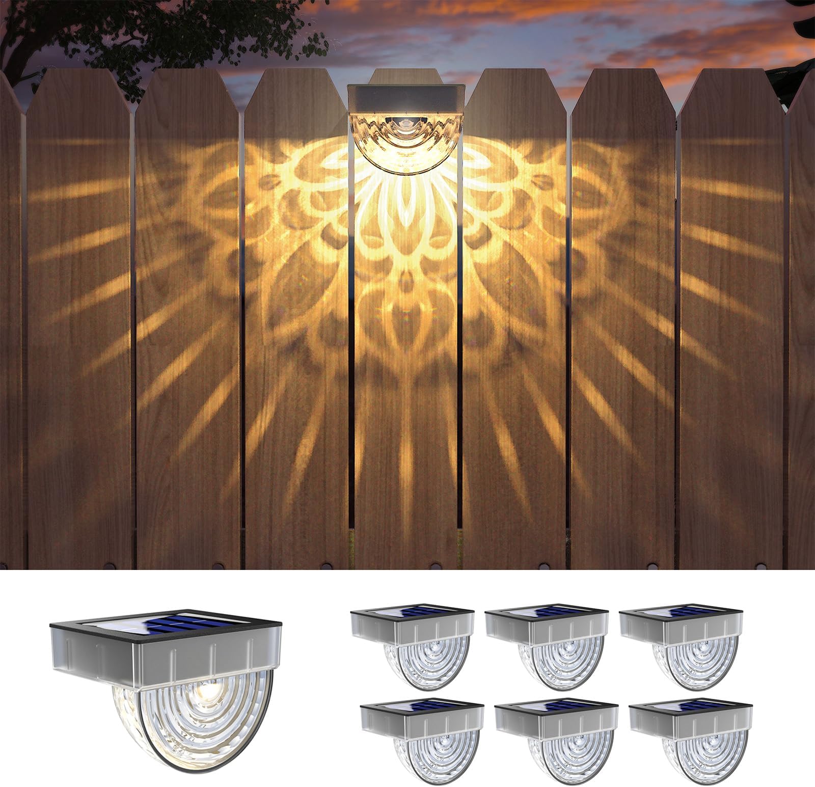 twinkya 6 Pack Solar Fence Lights Solar Outdoor Wall Lights Plastic ...