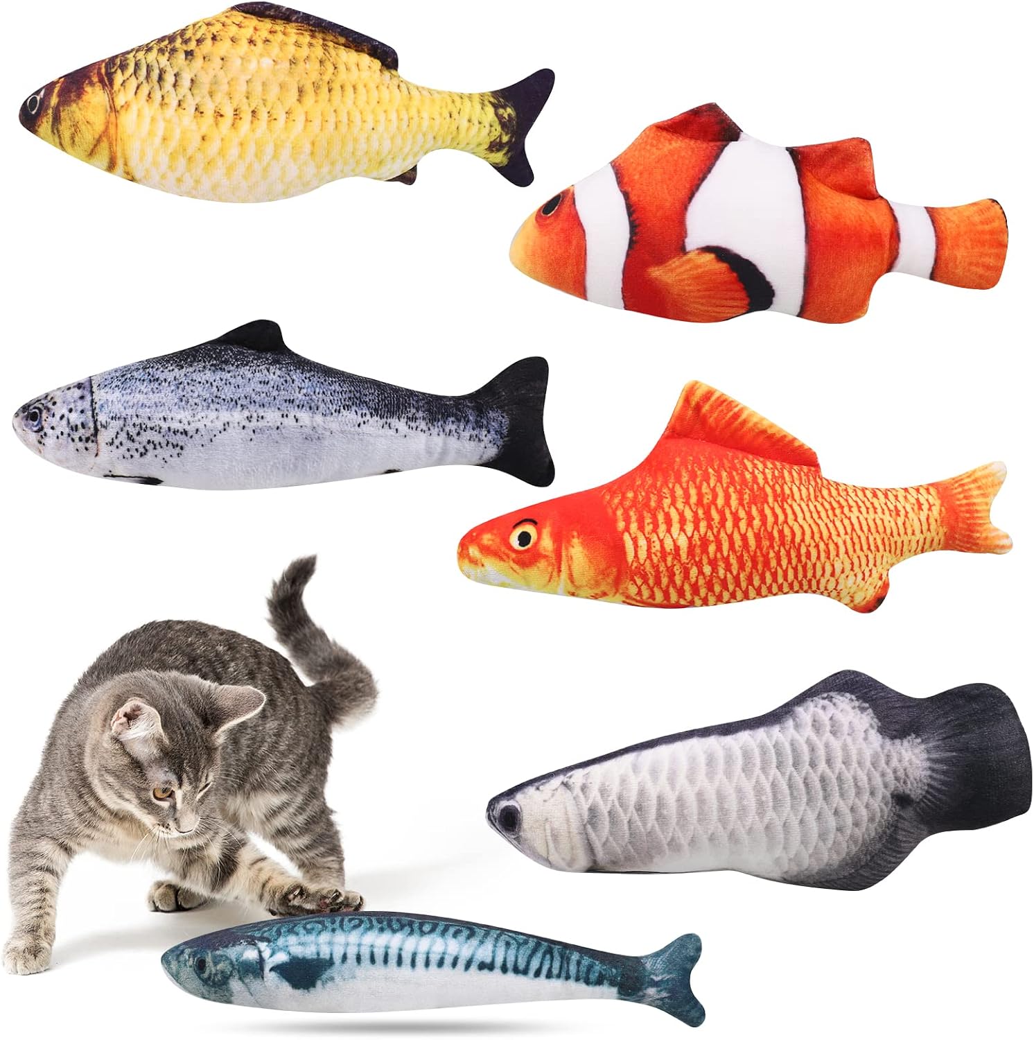 XINRUI 6PCS Cat Catnip Toys, 20CM Cat Chewing Fish Cat Toys, Pet Catnip ...