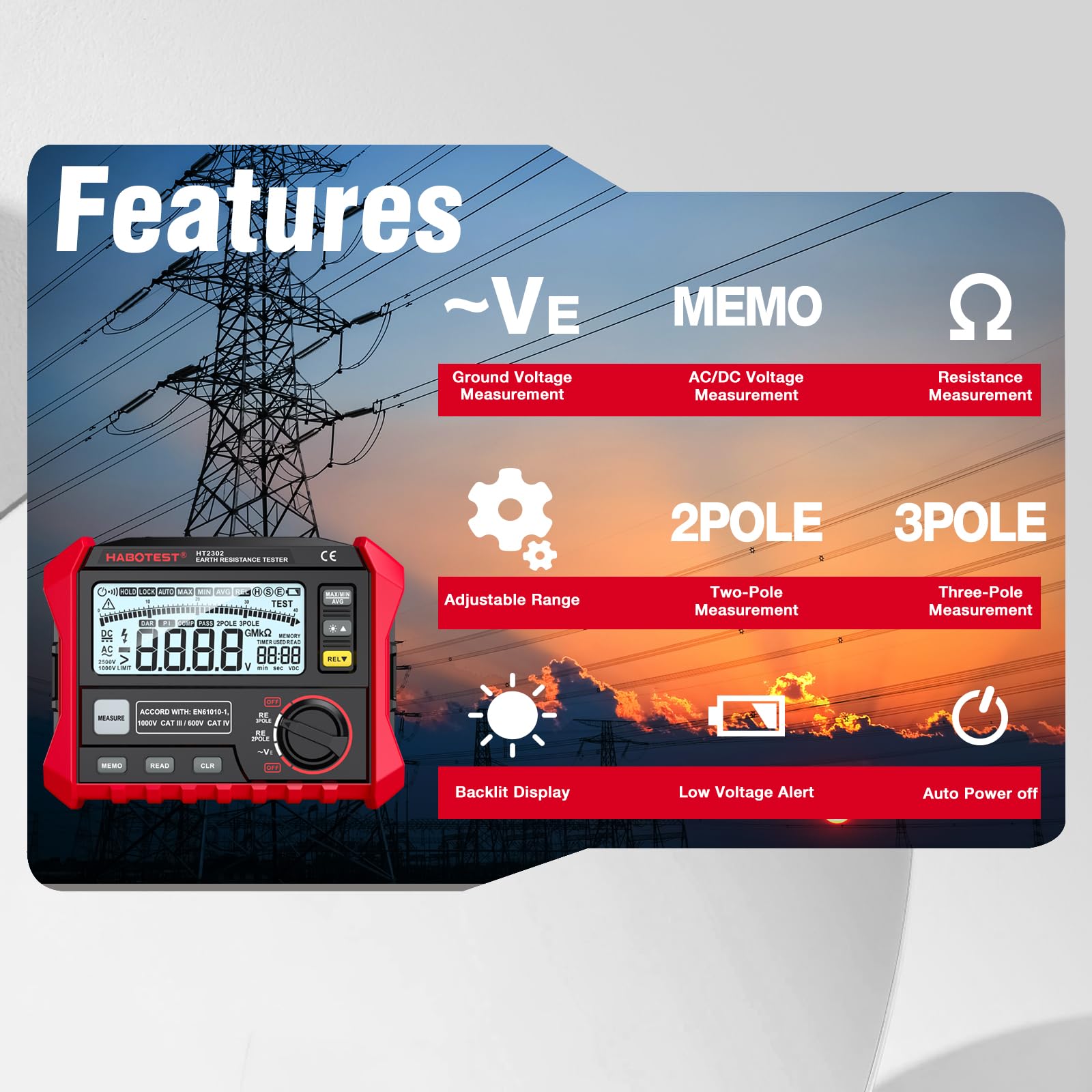 Snapklik.com : Digital Earth Ground Resistance Tester,Habotest HT2302 ...