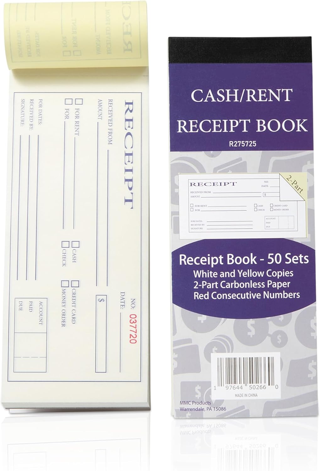 Cash and Rent Receipt Book - 50 Sets of Receipts - 2 Part Carbonless ...
