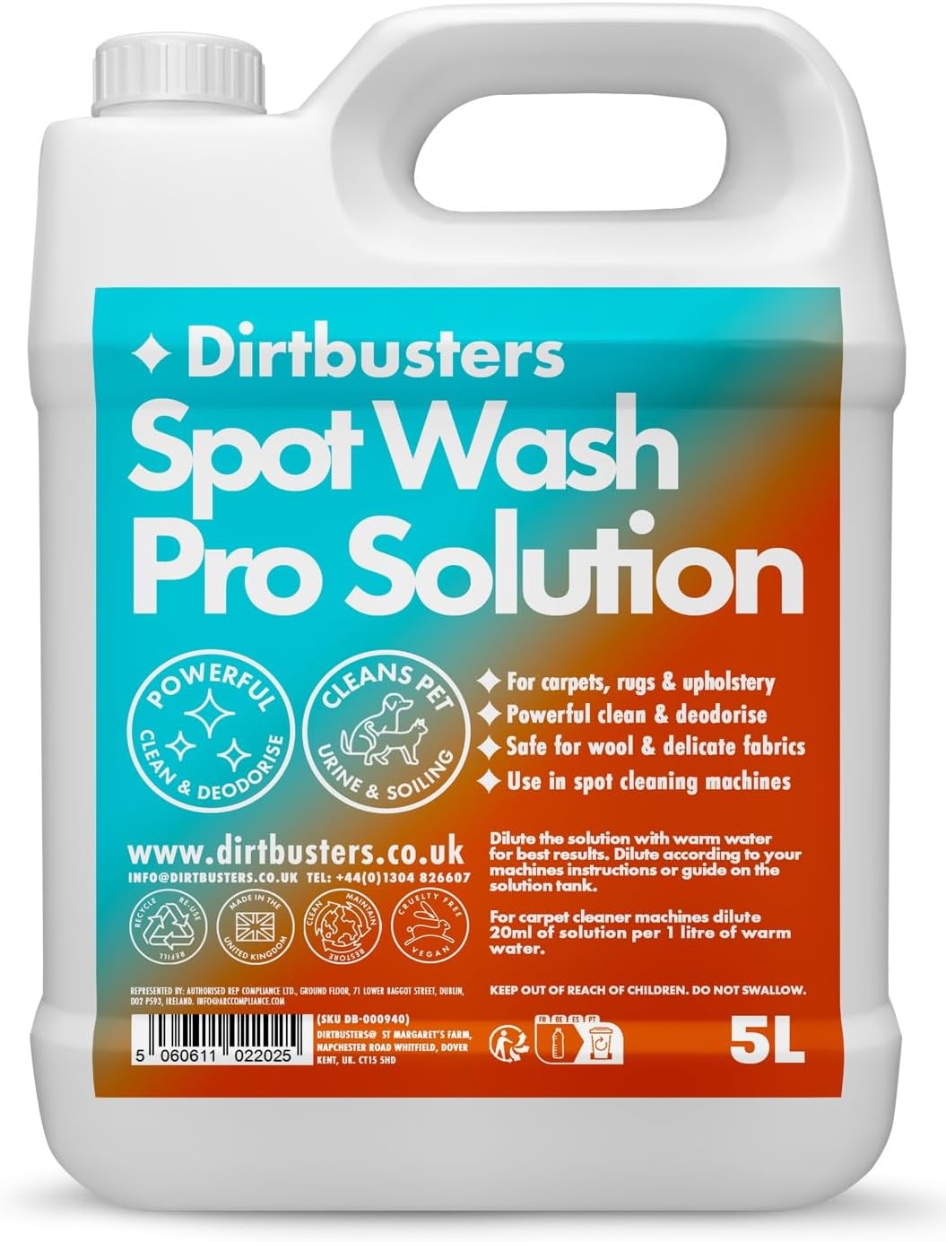 Dirtbusters Spot wash Carpet Cleaner Shampoo Solution (5L) Deep ...