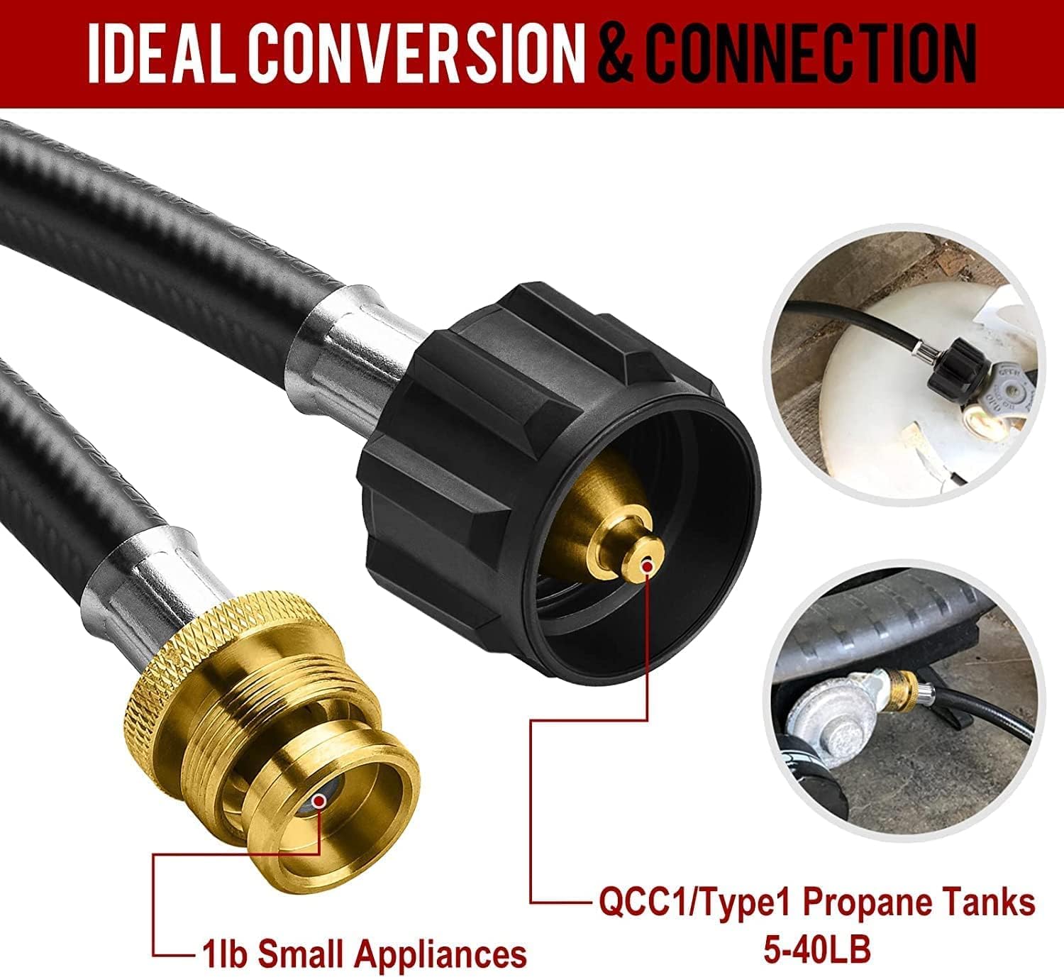 Snapklik.com : Propane Hose Adapter 1lb To 20lb, 8ft Propane Grill Hose ...