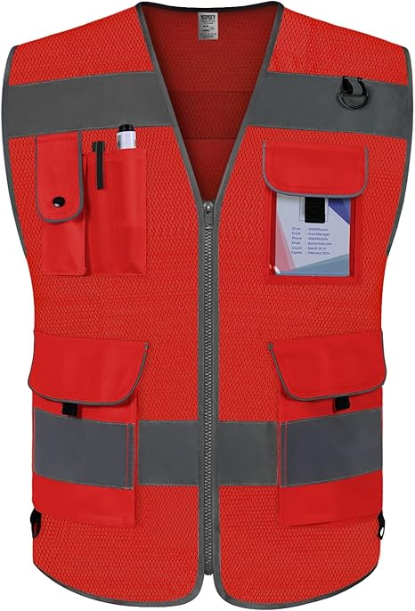TCCFCCT Mesh Red Safety Vest for Men Women 9 Pockets High Visibility ...