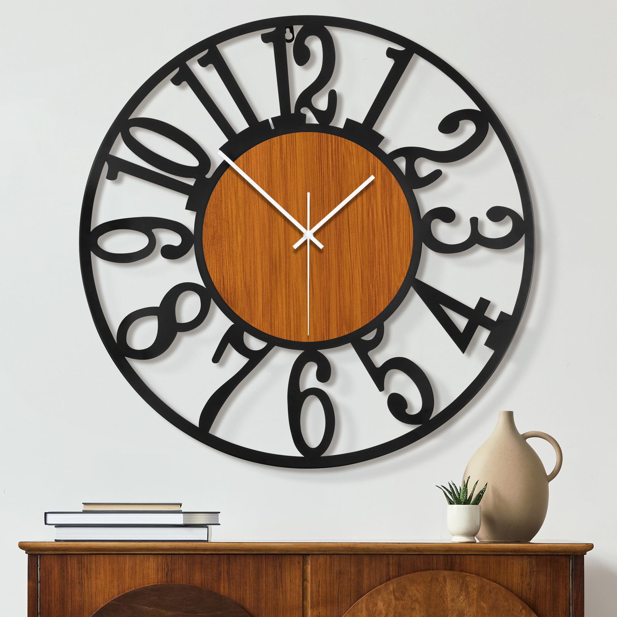 Amazon.com: Maxstar Round Wall Clock for Living Room Decor Battery ...