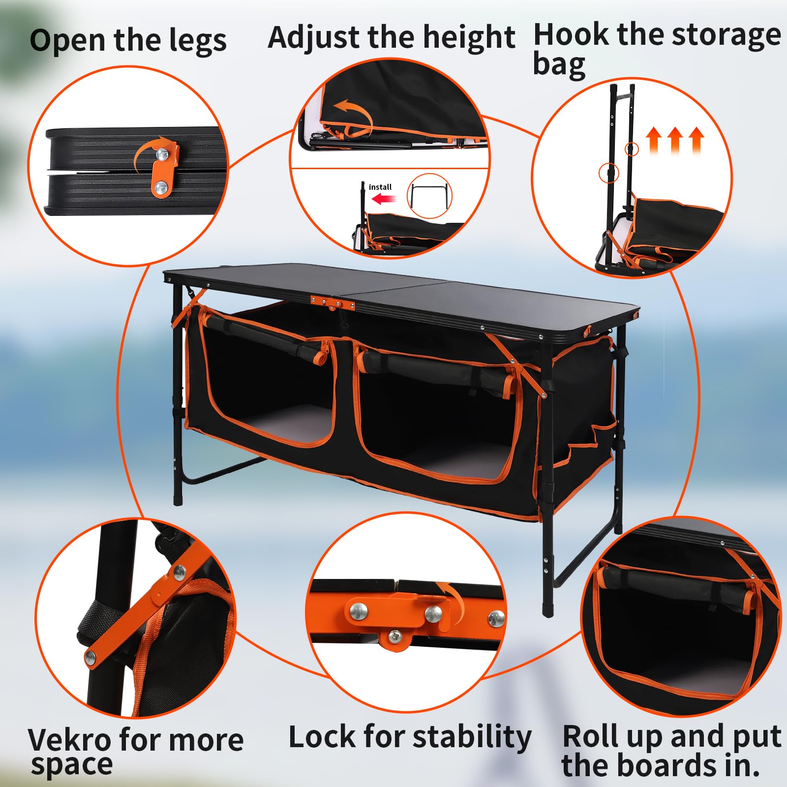 Snapklik.com : Folding Camping Table, Outdoor Adjustable Height Table w ...