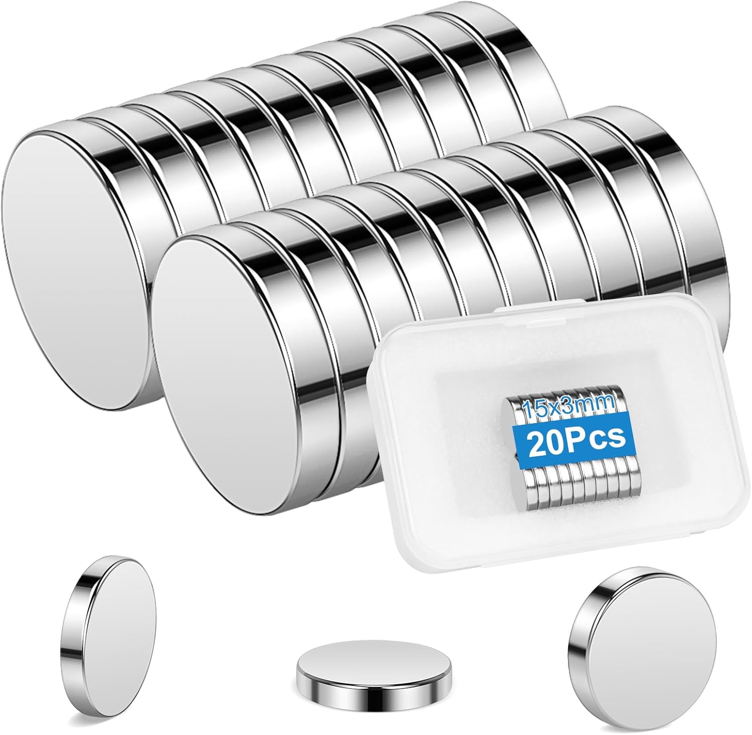 Wzone 20PCS Small Round Magnets, 15x3 mm Office Magnets Strong Small ...