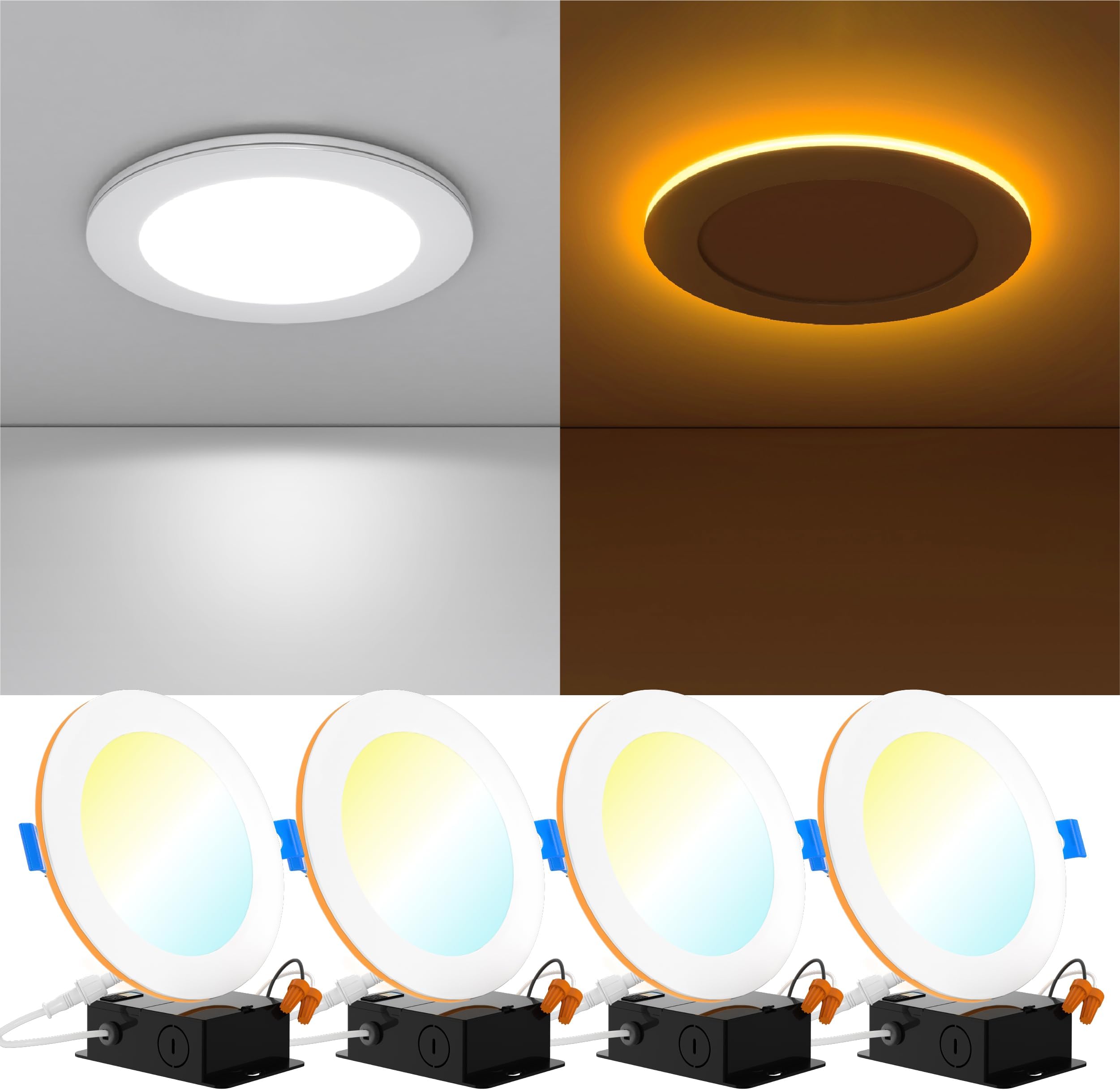 Meconard 4 Pack 6 Inch Ultra-Thin LED Recessed Ceiling Light, 3000K/4000K/5000K Selectable ...