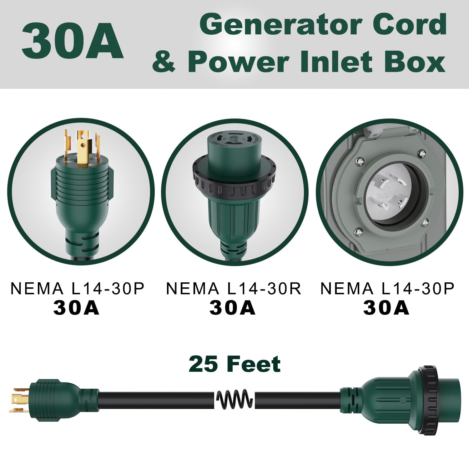 Snapklik.com : 4 Prong 50 Feet 30 Amp Generator Cord And Inlet Box