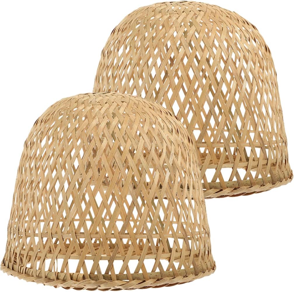Beavorty Rattan Lamp Shade 2 Pcs Wicker Lamp Shade Bamboo Woven ...