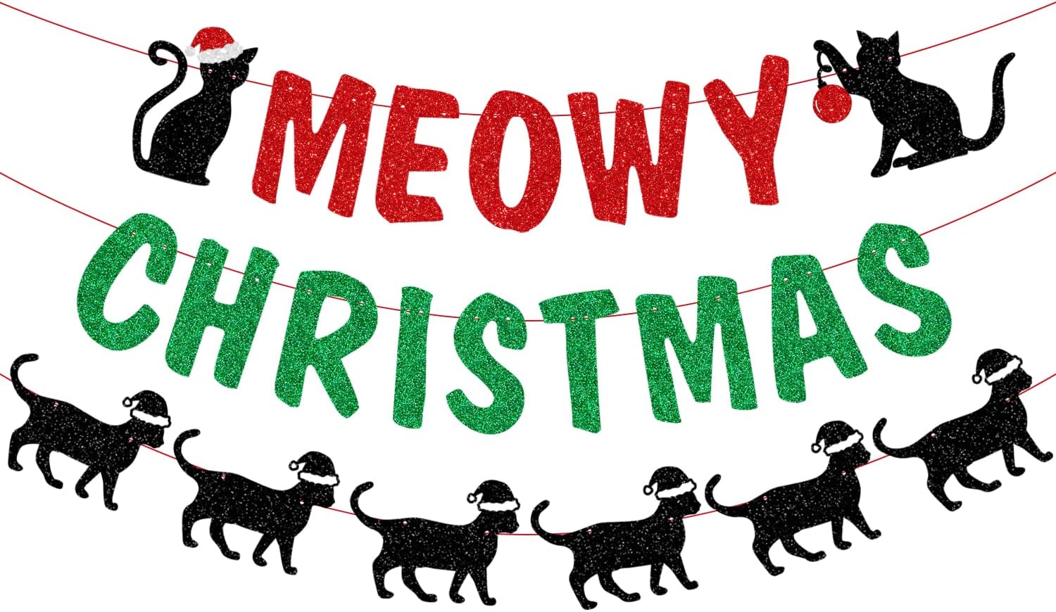 Amazon.com: PTFNY Glittery Meowy Christmas Banner Cat Themed Christmas ...