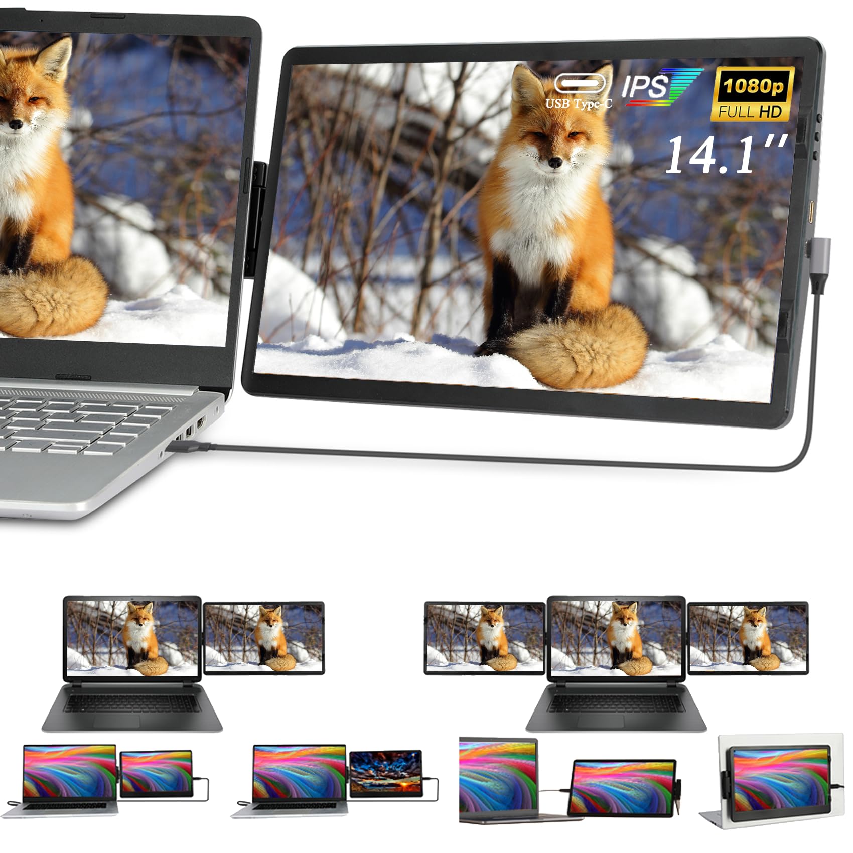 Portable Laptop Screen Extender, 14.1" Portable Monitor for Laptop FHD ...