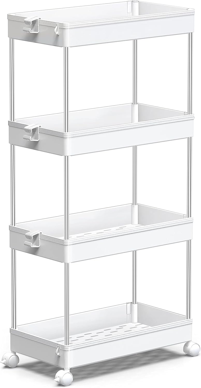 SPACEKEEPER Storage Cart 4-Tier Slide Out Rolling Utility Cart Storage ...