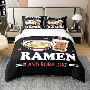 Amazon.com: jejeloiu Ramen Boba Bedding 100% Cotton Set Anime for Kids ...