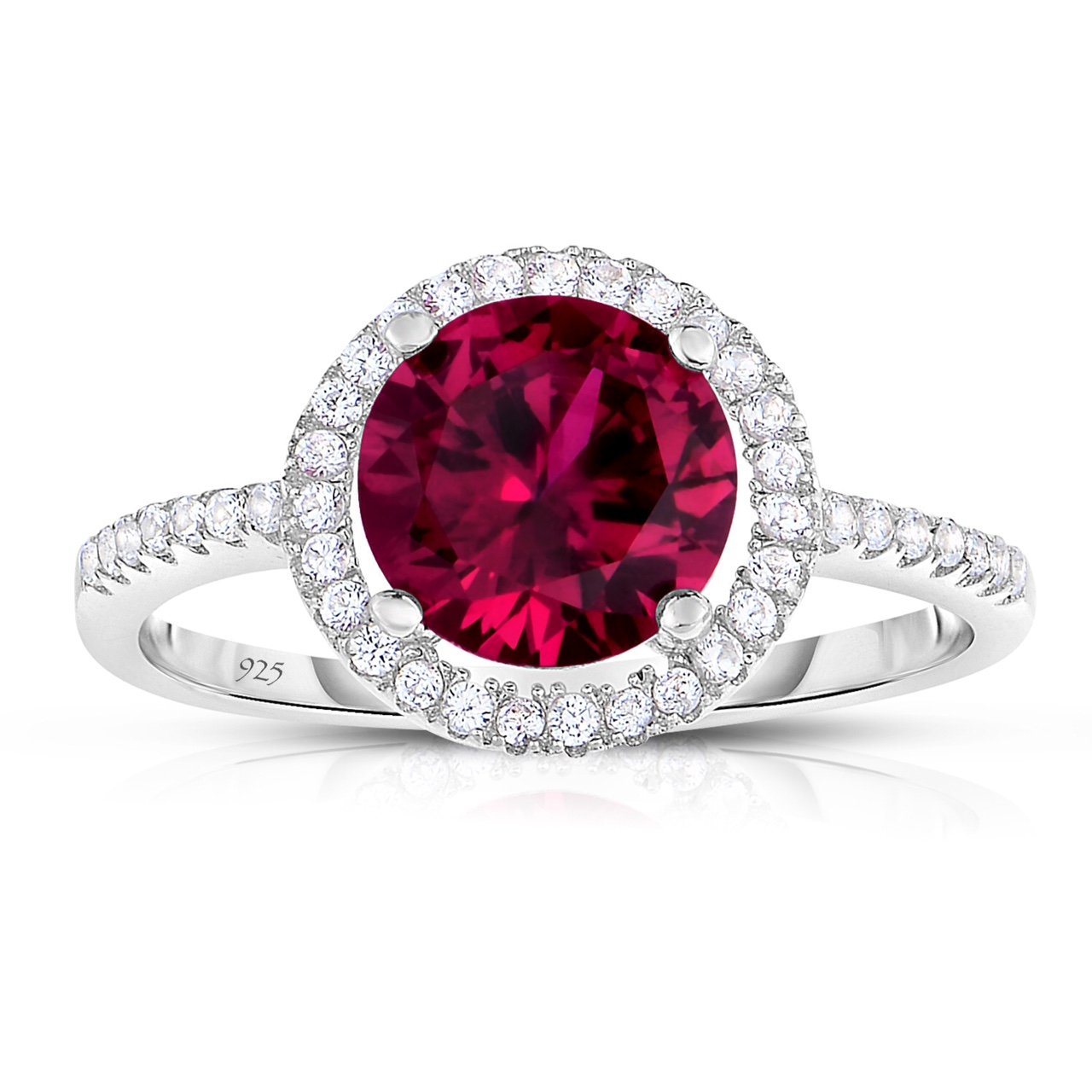 Sterling Silver Created Red Ruby with White CZ Halo Jacket Princess ...