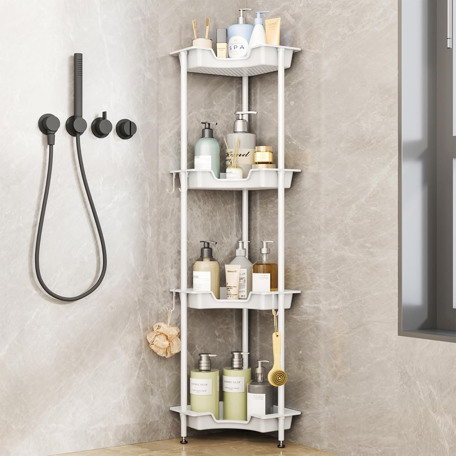 Amazon.com: SWTYMIKI Corner Shower Caddy Standing - 4 Tier Floor ...