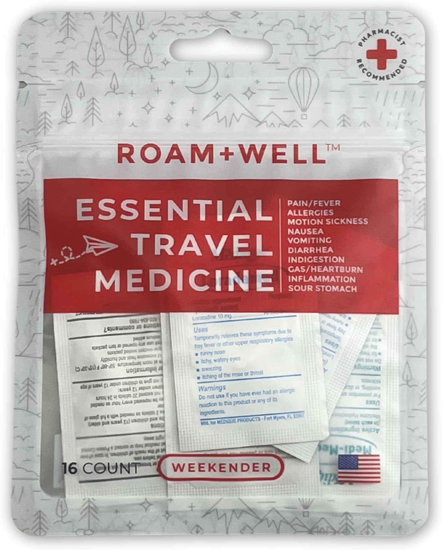 Amazon.com: Roamwell Essential Travel Medicine Kit, OTC Travel ...