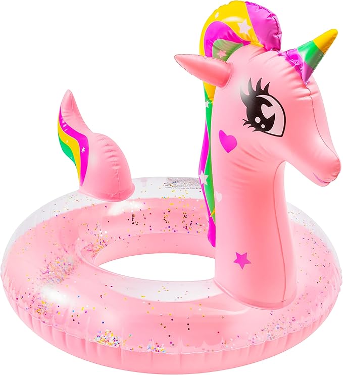 GROBRO7 Pink Unicorn Inflatable Pool Float with Glitters for Toddlers ...