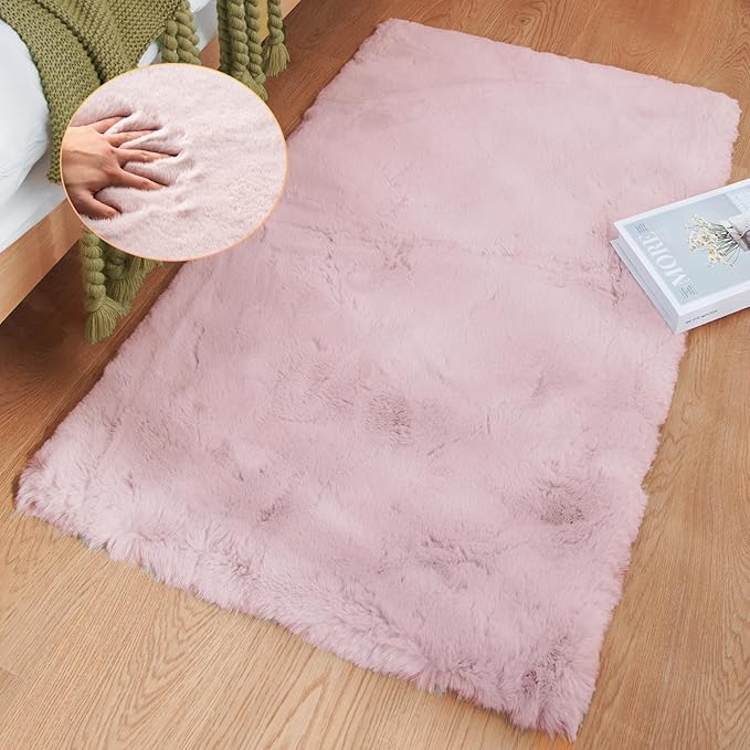 Amazon.com: ORINOVA Pink Fuzzy Faux Washable Fluffy Fur Area Rugs for ...