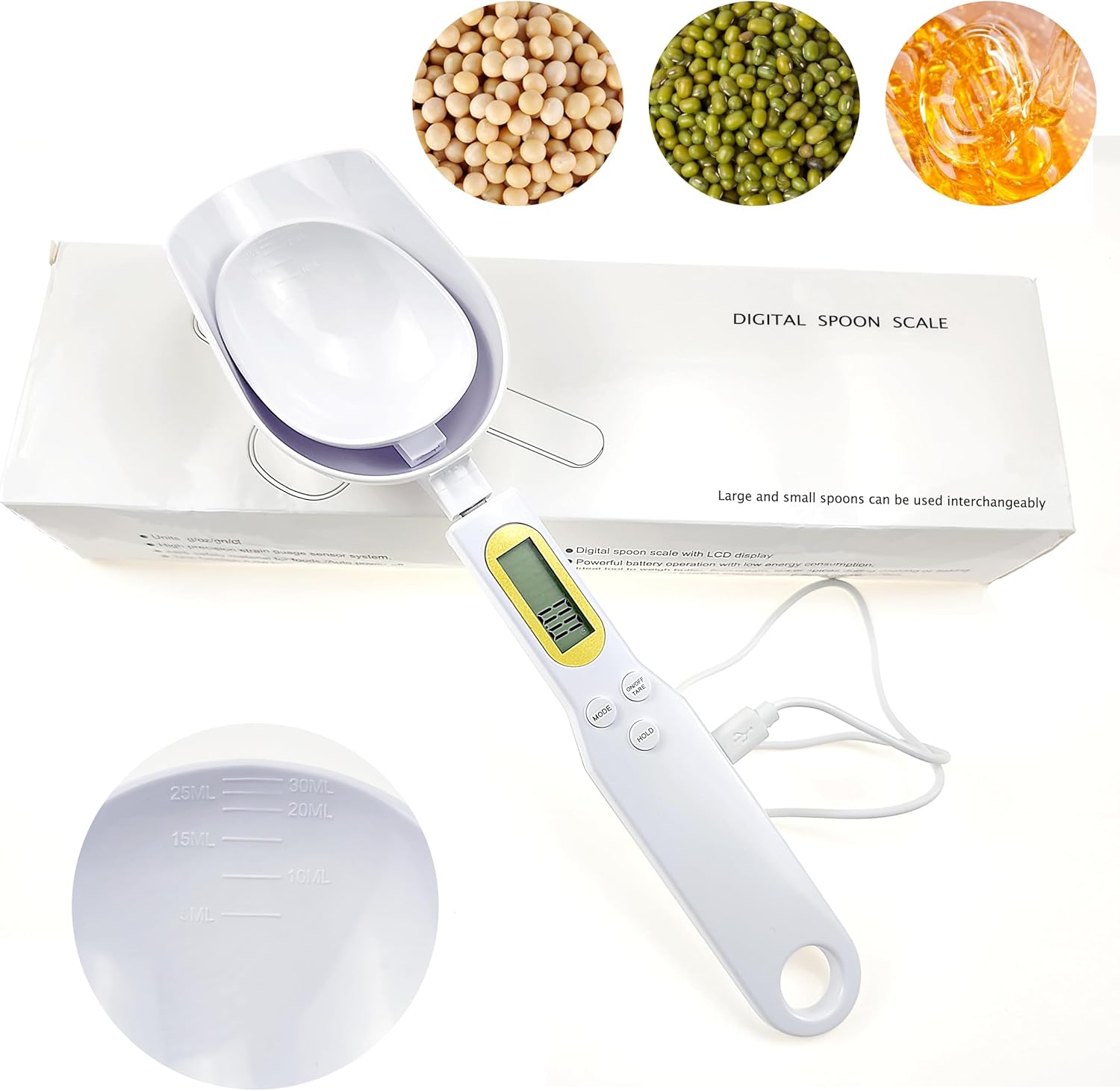 Amazon.com: LQCOZYM Upgraded Rechargeable Digital Measuring Spoon, Food Measuring Scoop Scale ...