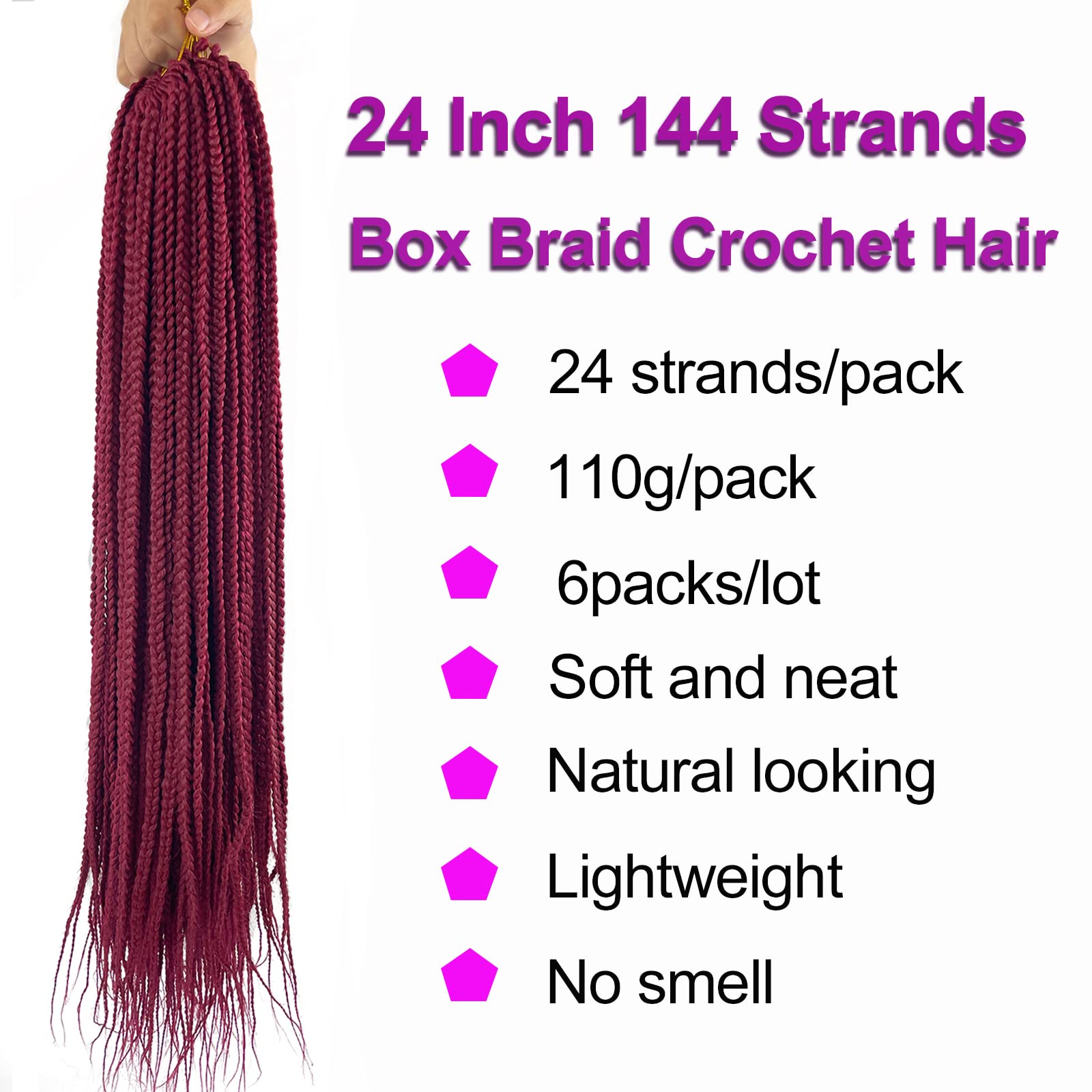 Snapklik.com : 24 Inch Box Braid Crochet Hair 144 Strands Crochet Box ...